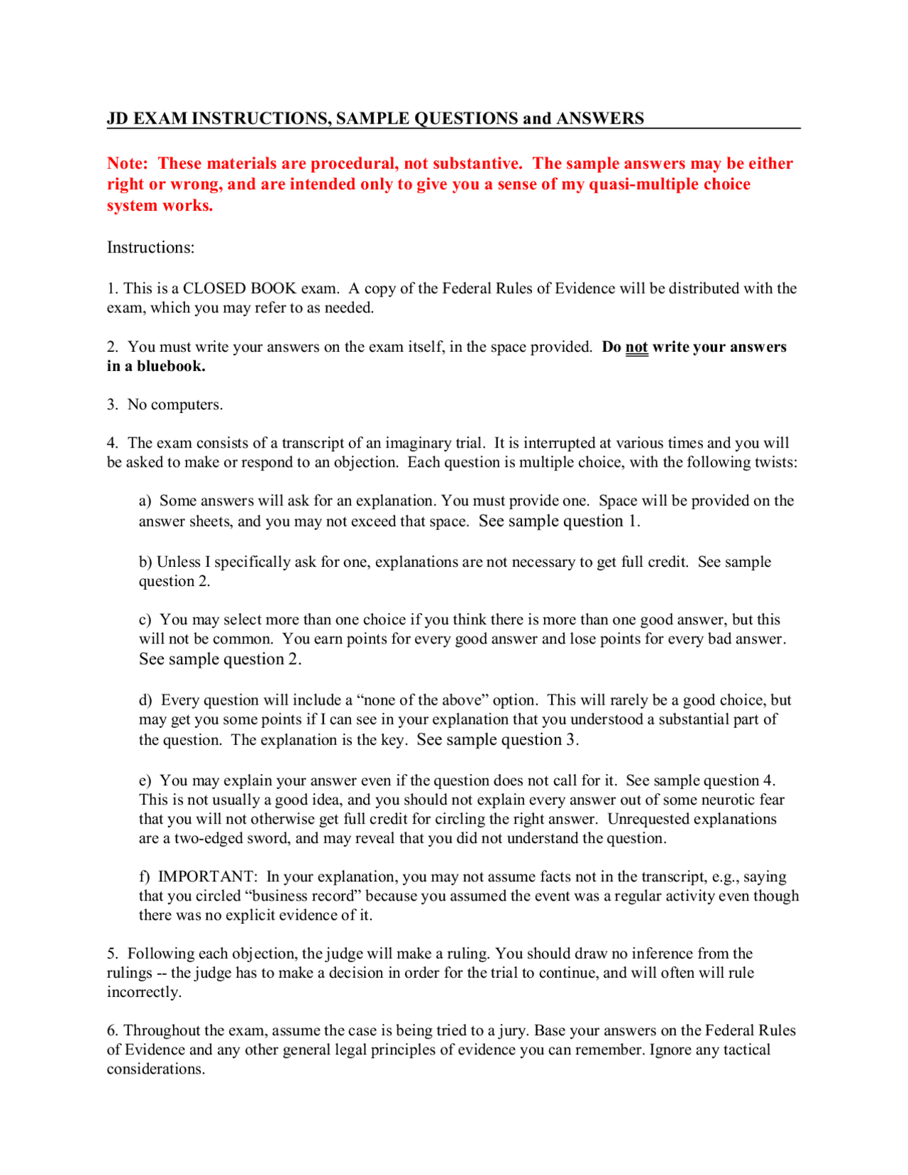 Evidence exam questions | Exams Law | Docsity