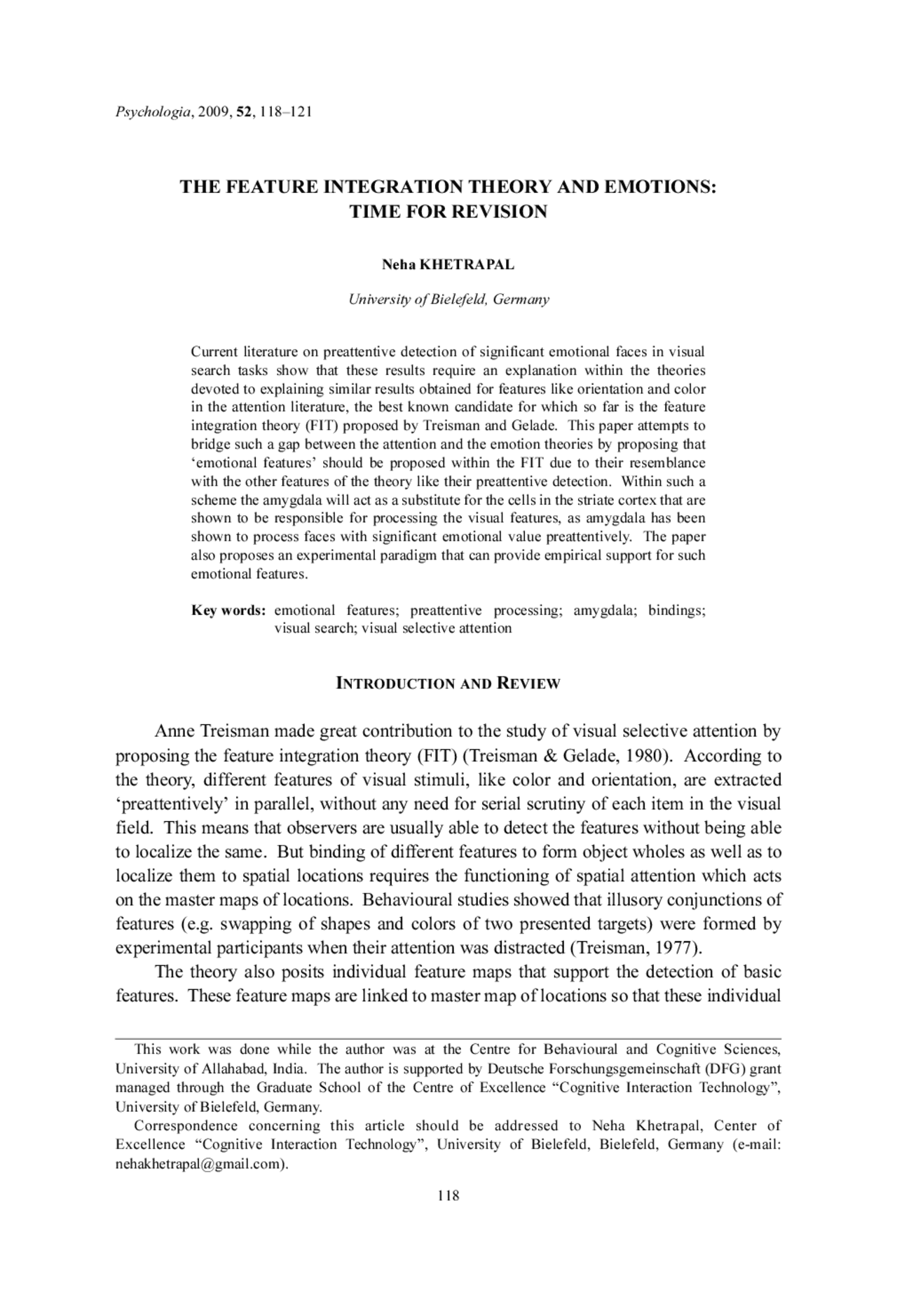 The Features Integration Theory And Emotions Docsity