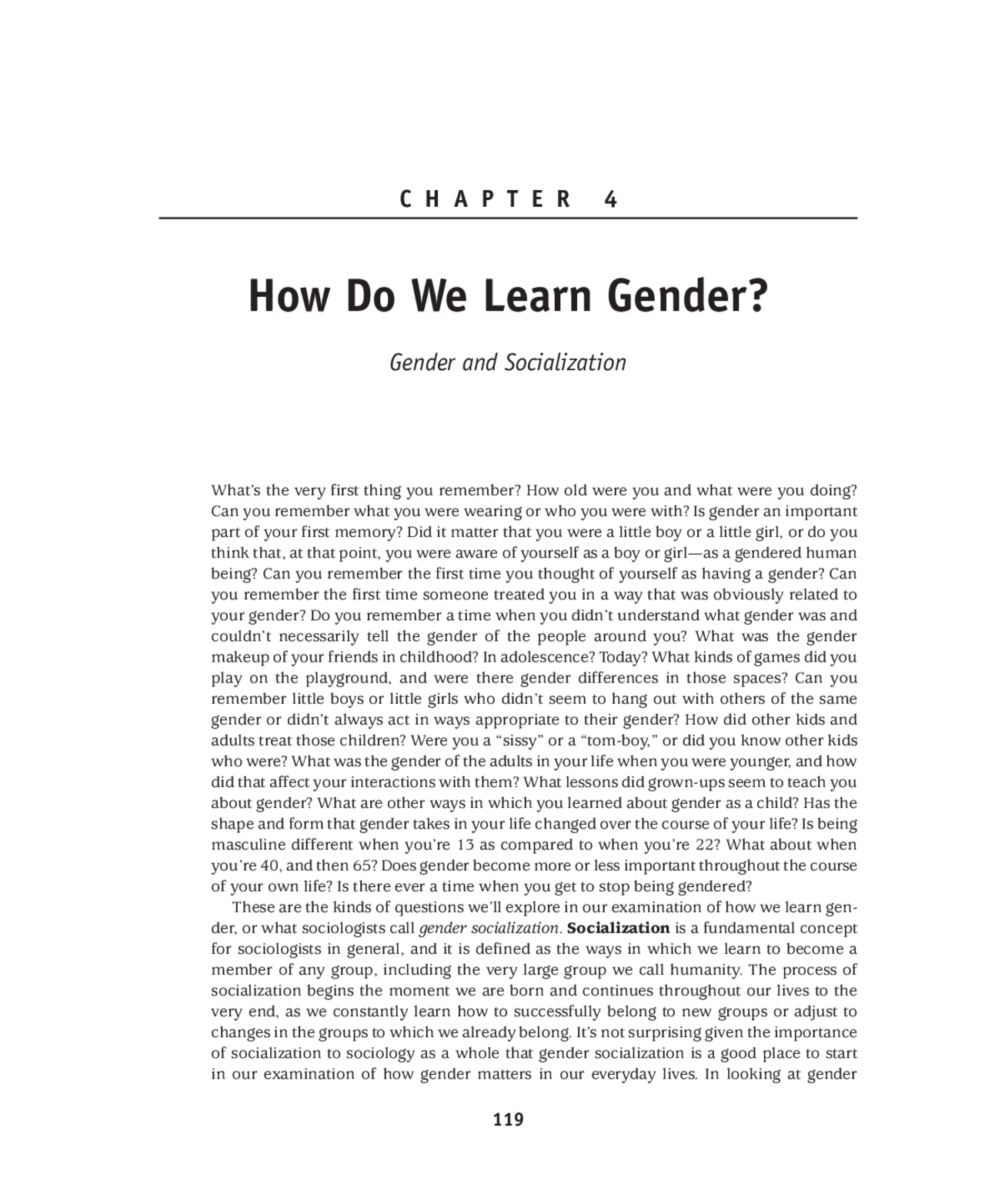 Learning About Gender And Socialization Docsity