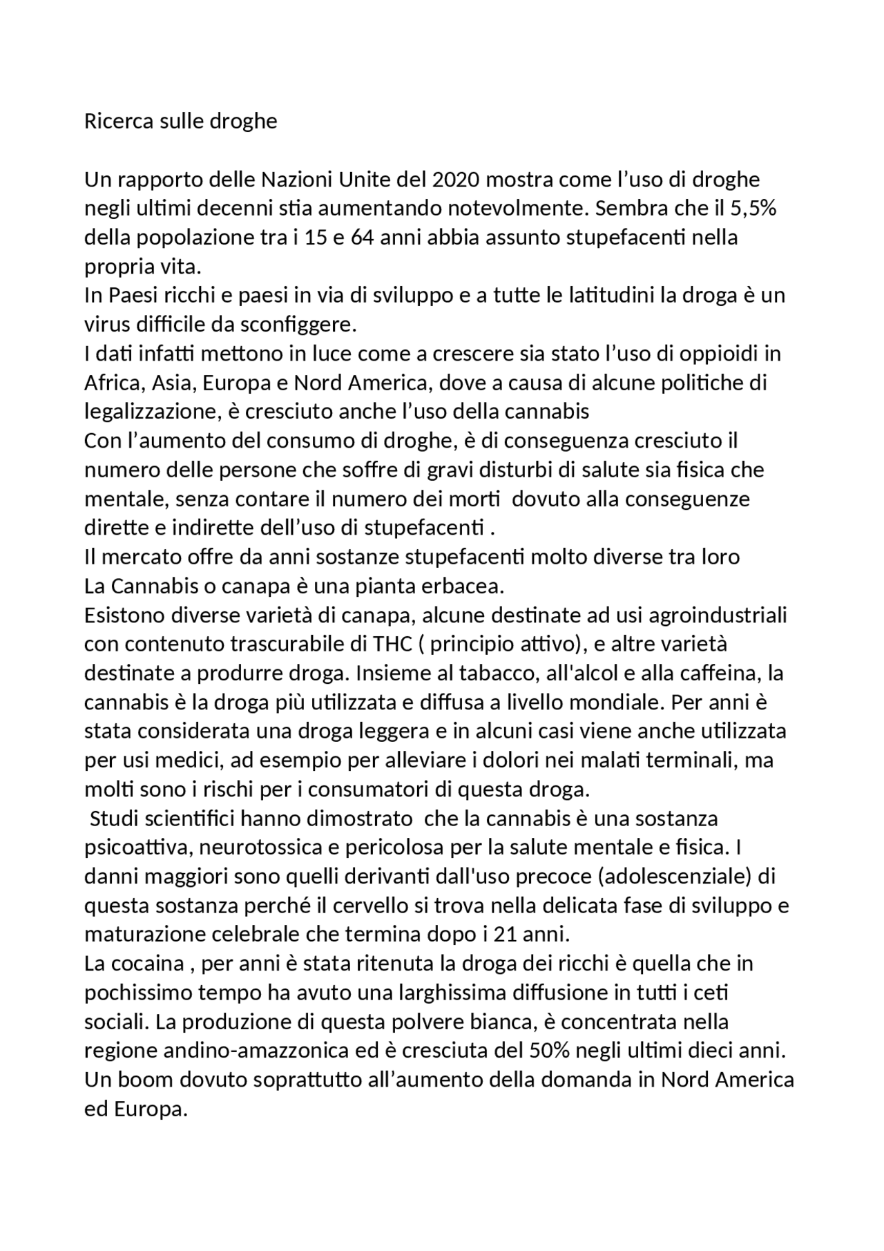 Ricerca Sulle Droghe Docsity