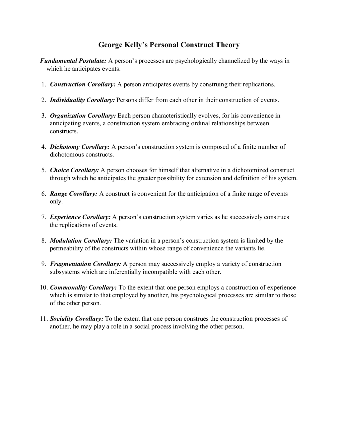 George Kelly’s Personal Construct Theory | Lecture notes Personality ...