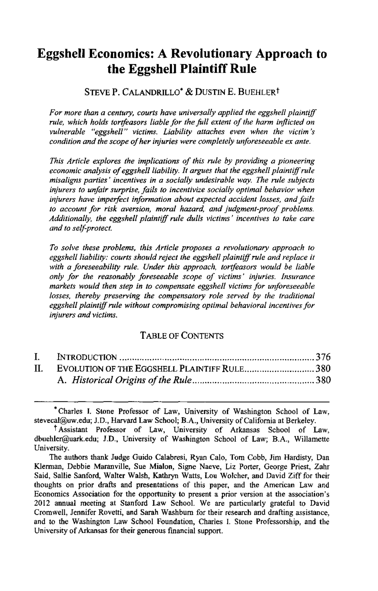 Eggshell Economics: A Revolutionary Approach to Eggshell Plaintiff Rule ...