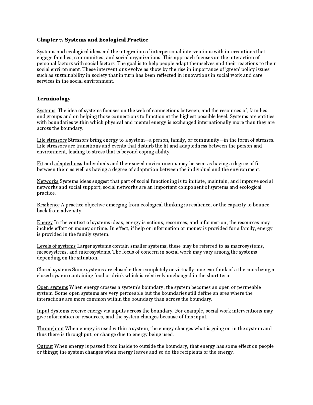 Systems and Ecological Practice | Lecture notes Social Work - Docsity