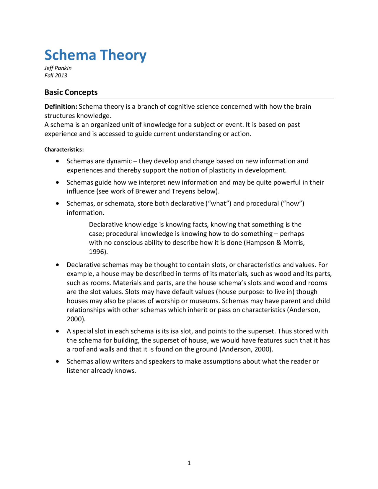 Schema Theory: A Cognitive Science Perspective | Lecture notes ...