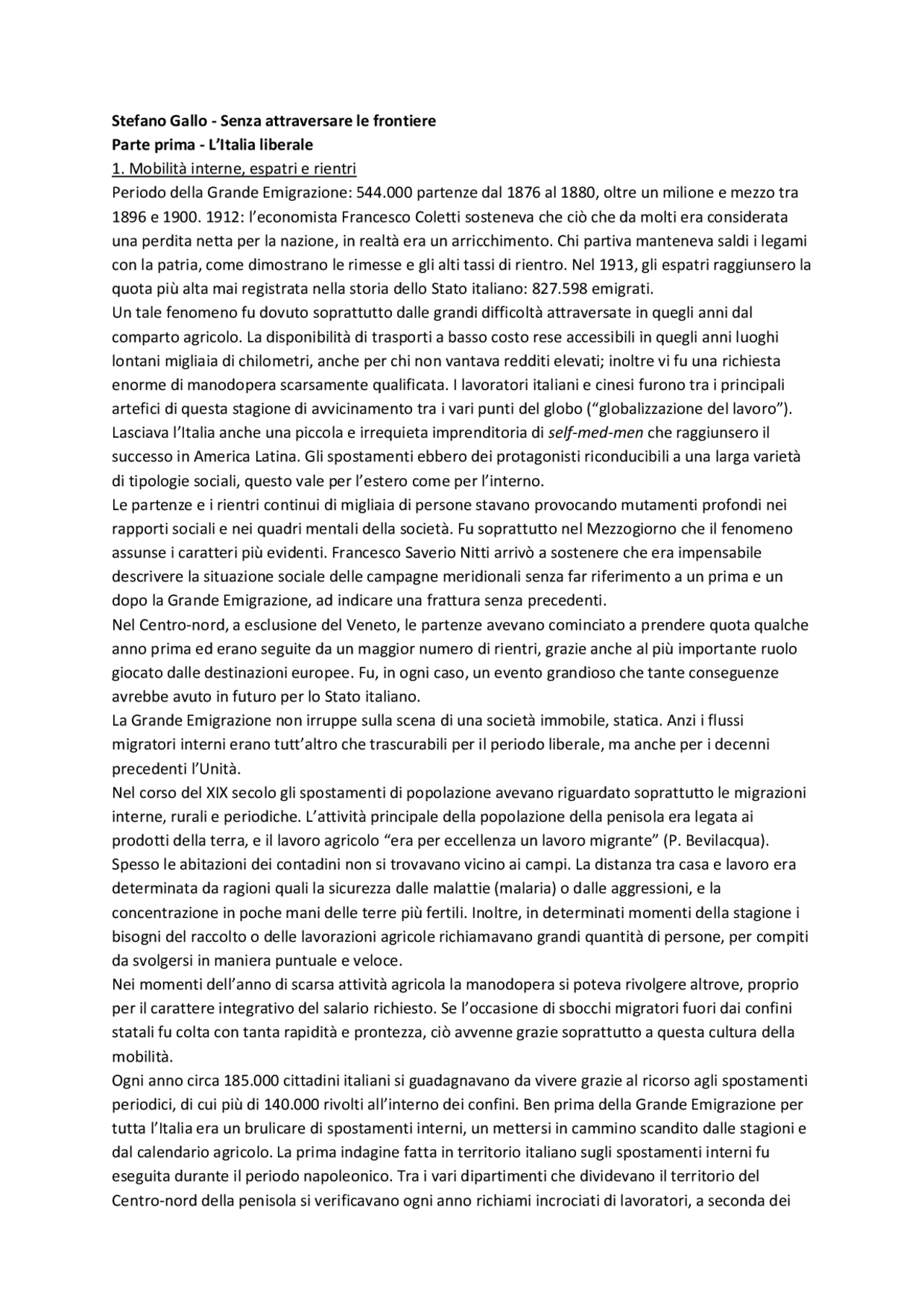 Riassunto Del Libro Senza Attraversare Le Frontiere Docsity