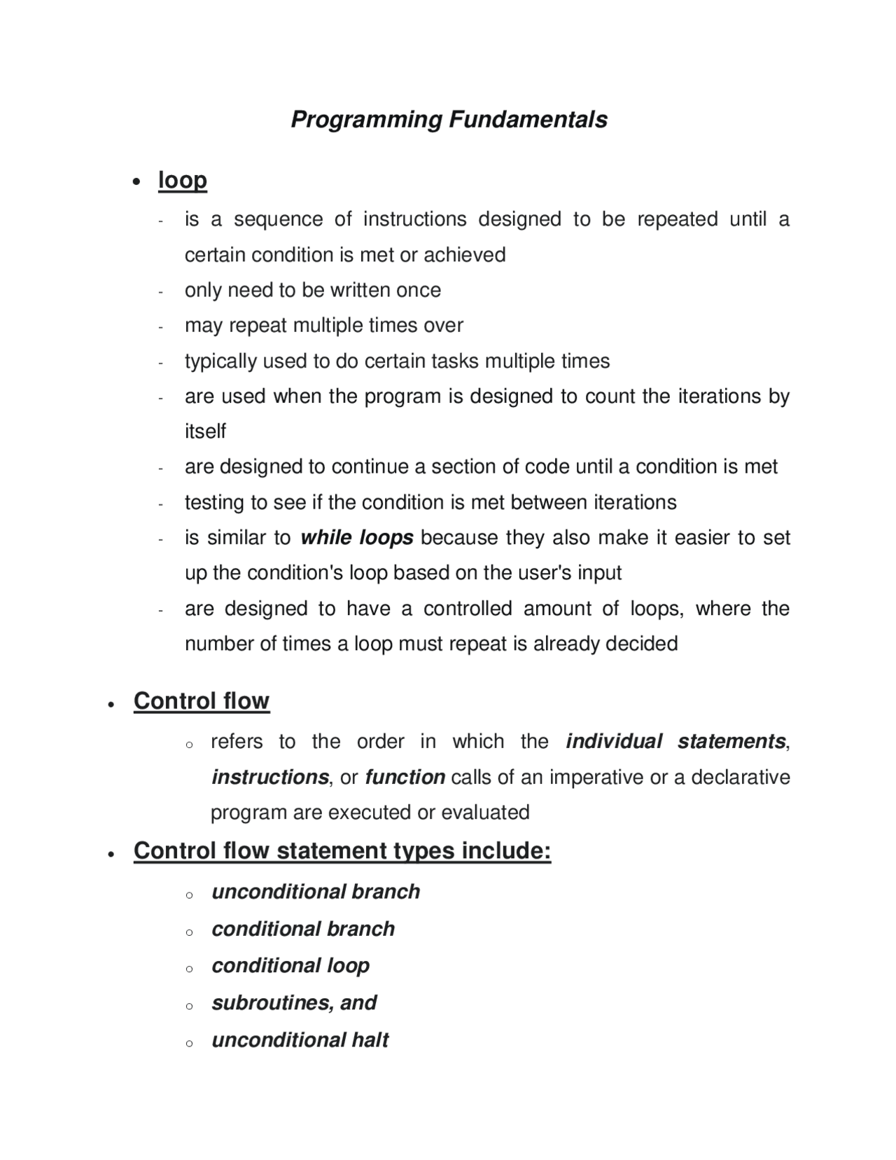 Programming Fundamentals: Loops - Docsity