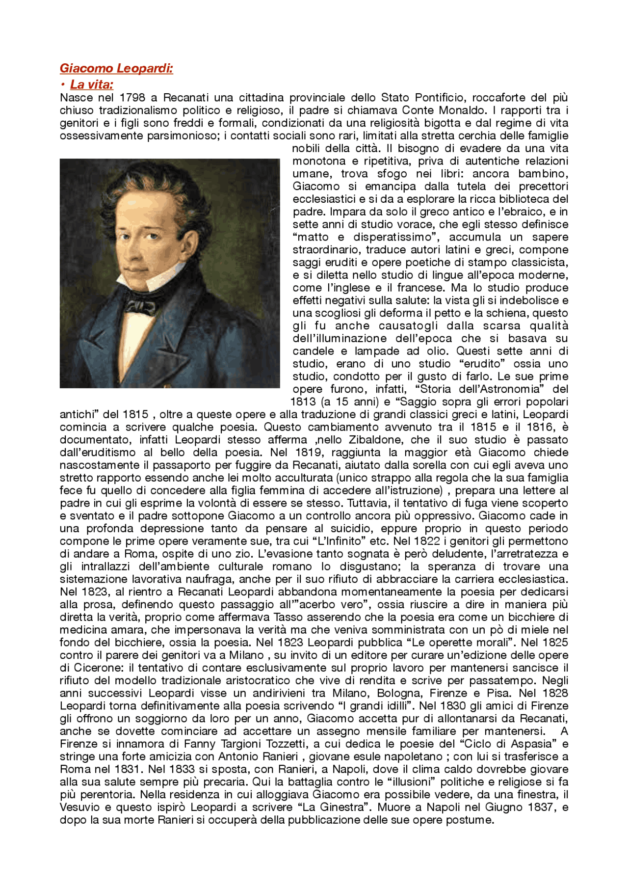 Appunti Giacomo Leopardi - Docsity