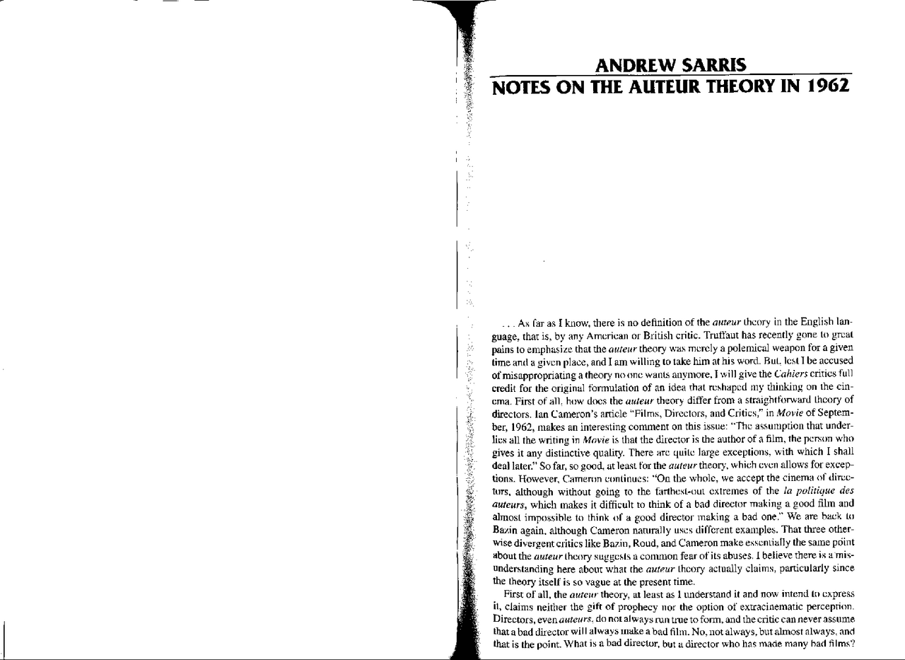 Auteur film theory 1962 - Docsity