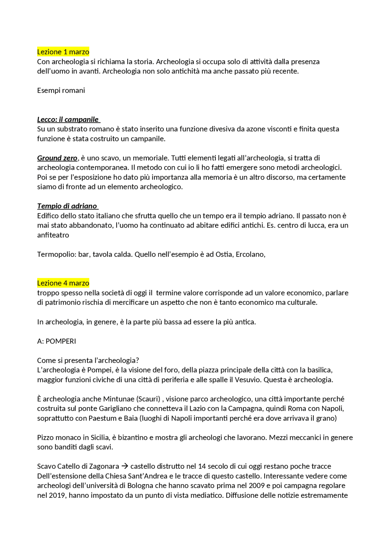 Archeologia Sintesi Schemi Docsity
