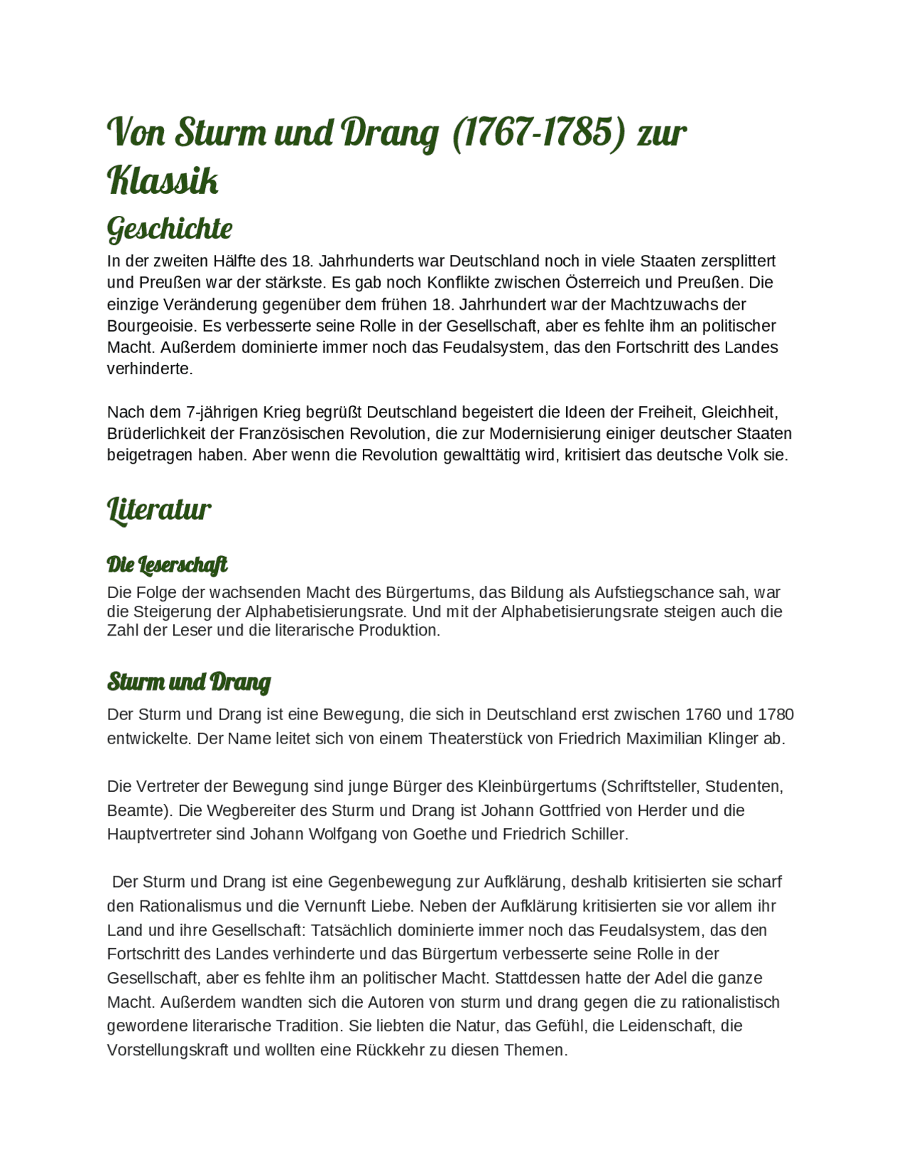 Sturm und Drang, Goethe, Faust, Die Leiden des Jungen Werther - Docsity