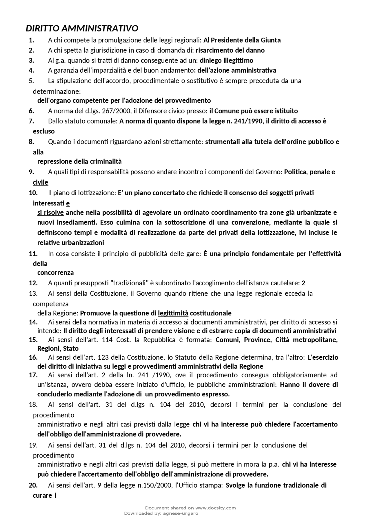 Domande E Risposte Diritto Amministrativo Pegaso 2022 Docsity