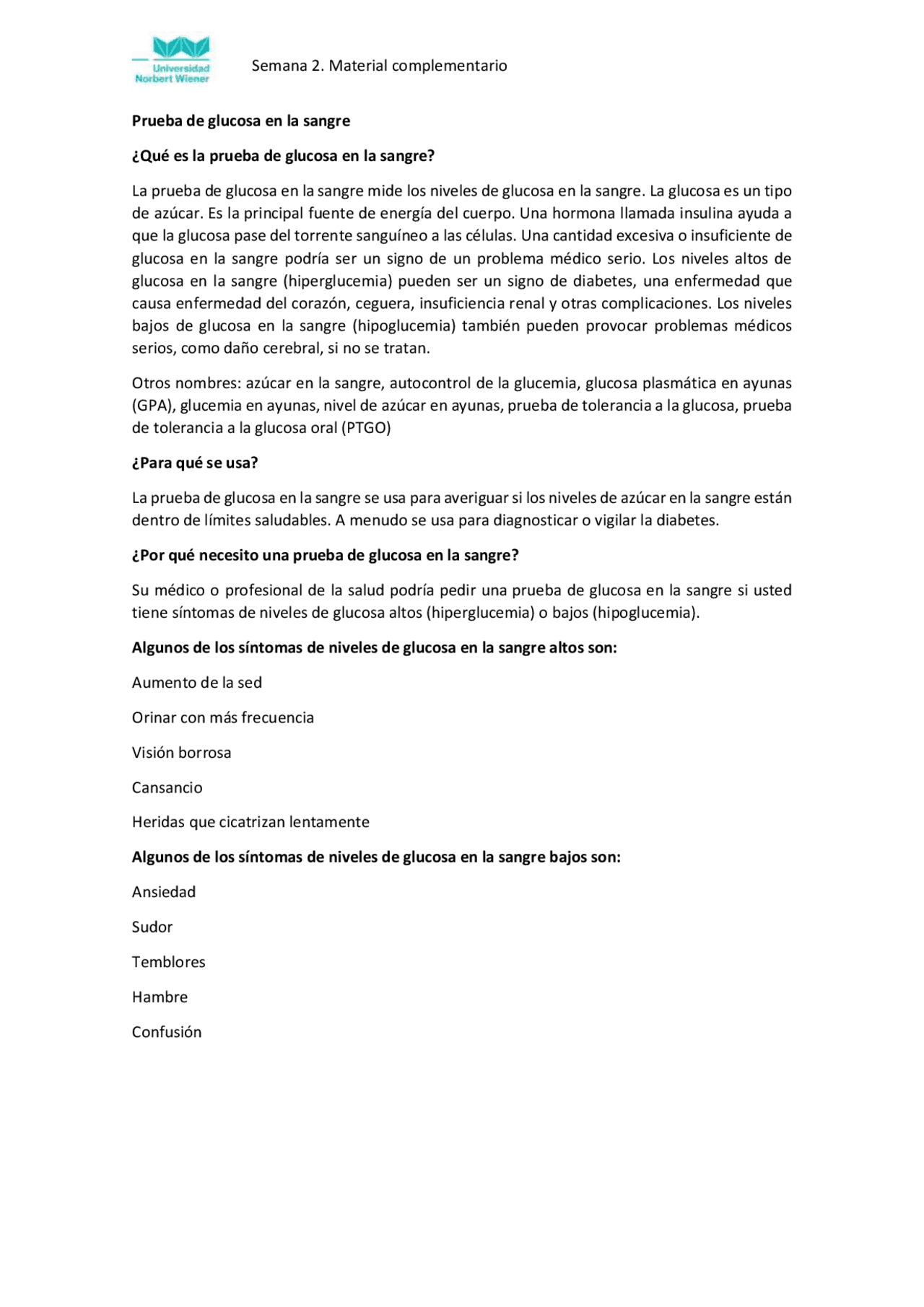 Semana 2. Material complementario Bioquimica - Docsity