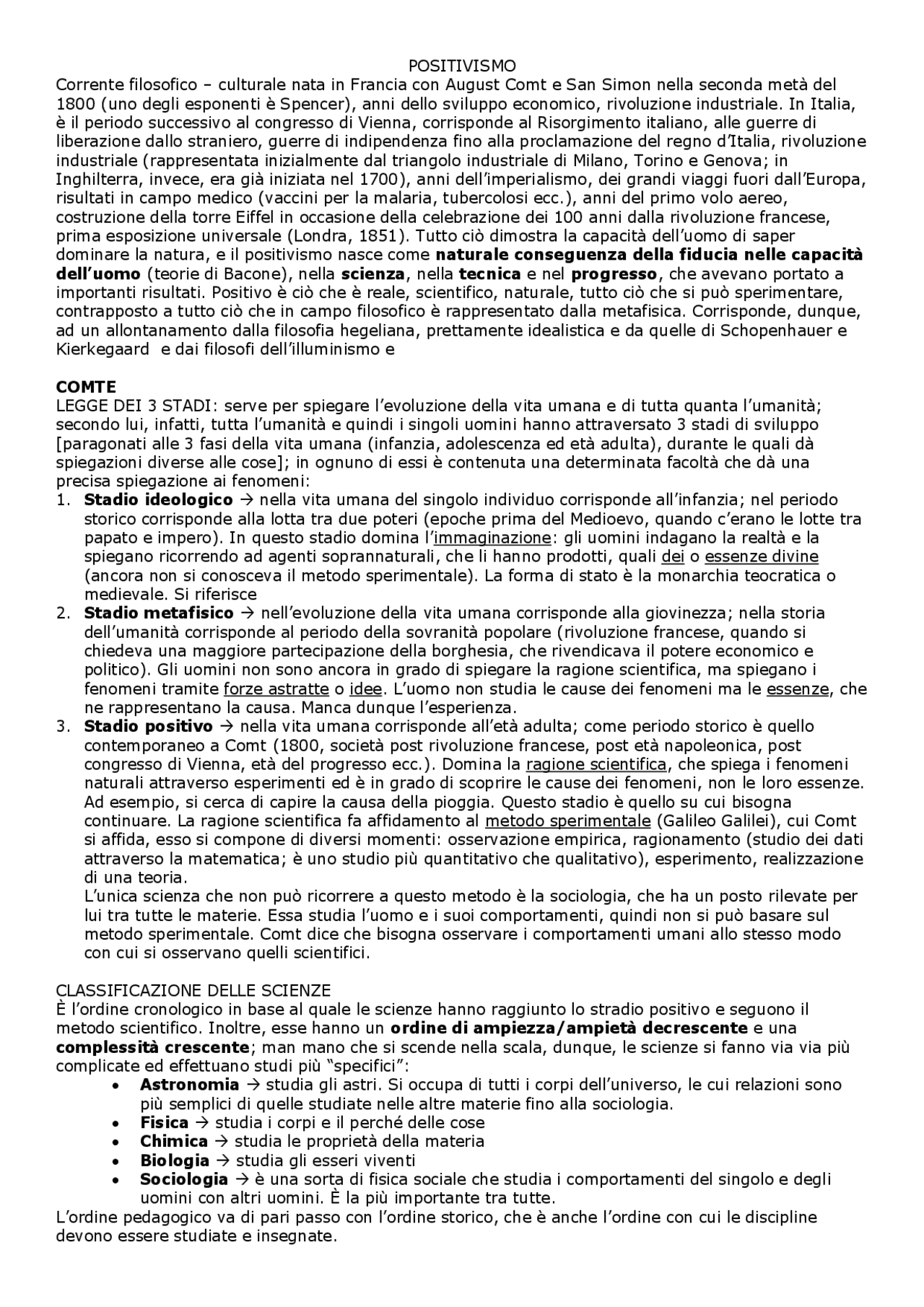 Positivismo E Auguste Comte Docsity