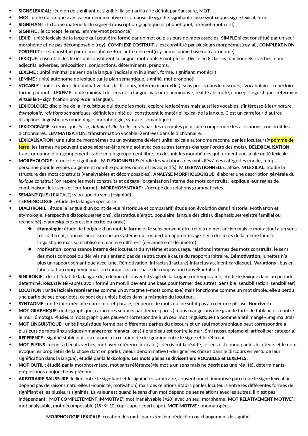 Schema Programma Lexicologie Docsity