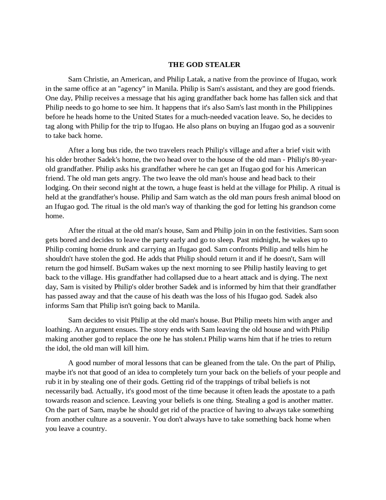 The God's Stealer Summary - Docsity