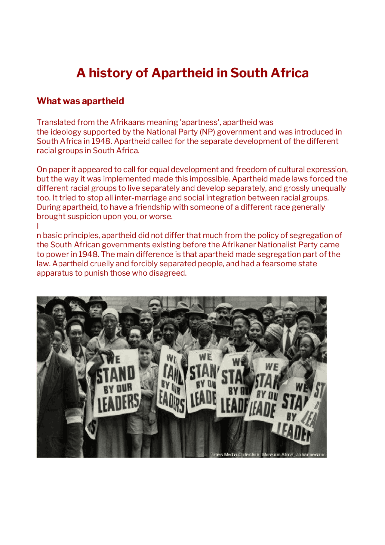 Apartheid in Sud Africa | Appunti di Inglese | Docsity