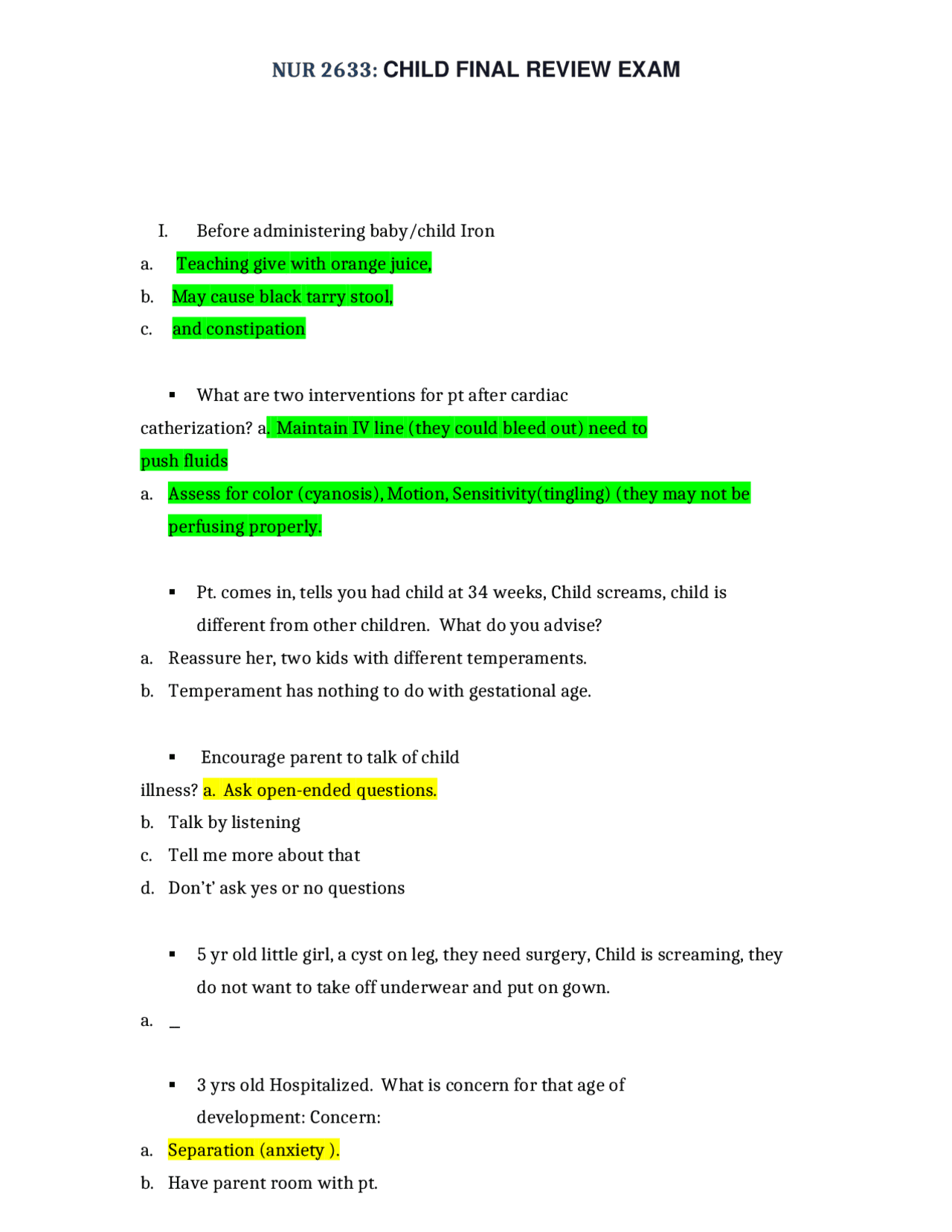 NUR 2633: CHILD FINAL REVIEW EXAM - Docsity