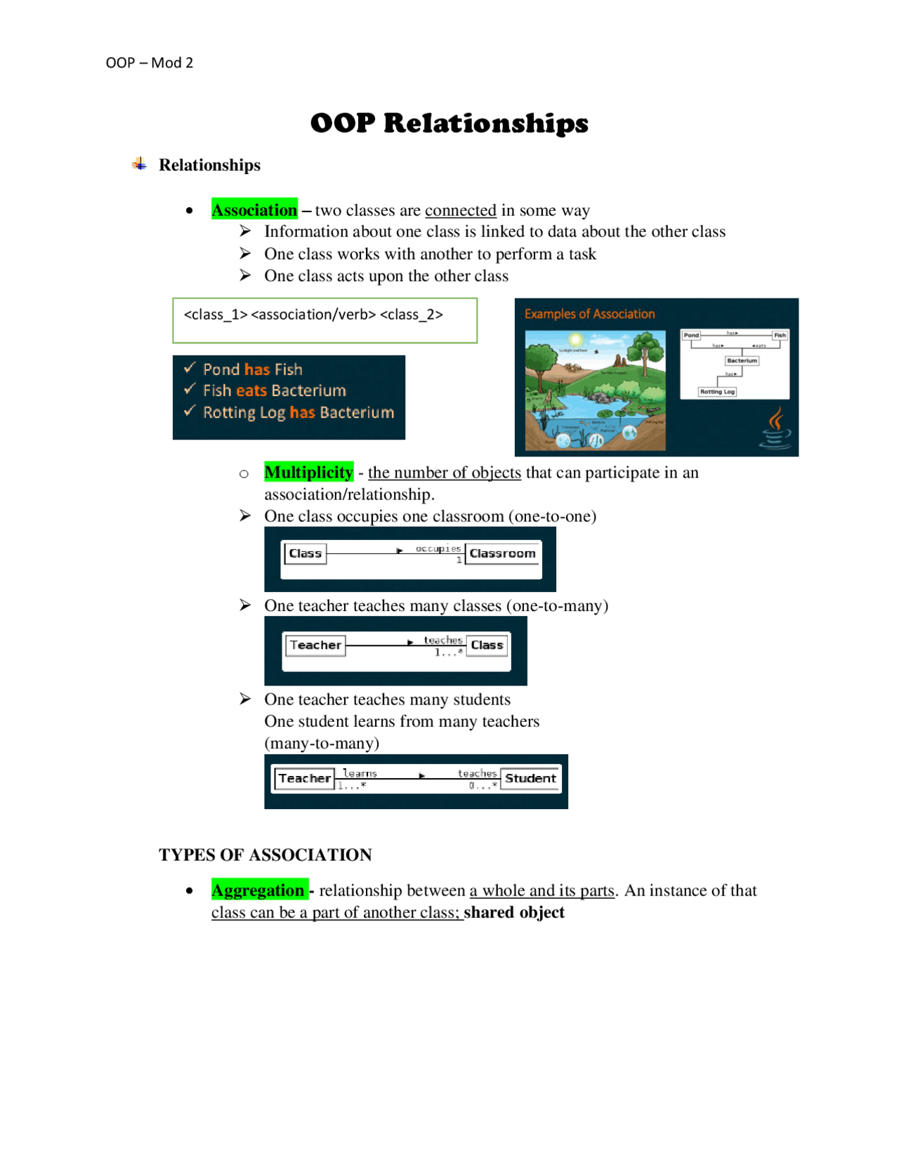 Oop Mod 2 Oop Relationship Docsity