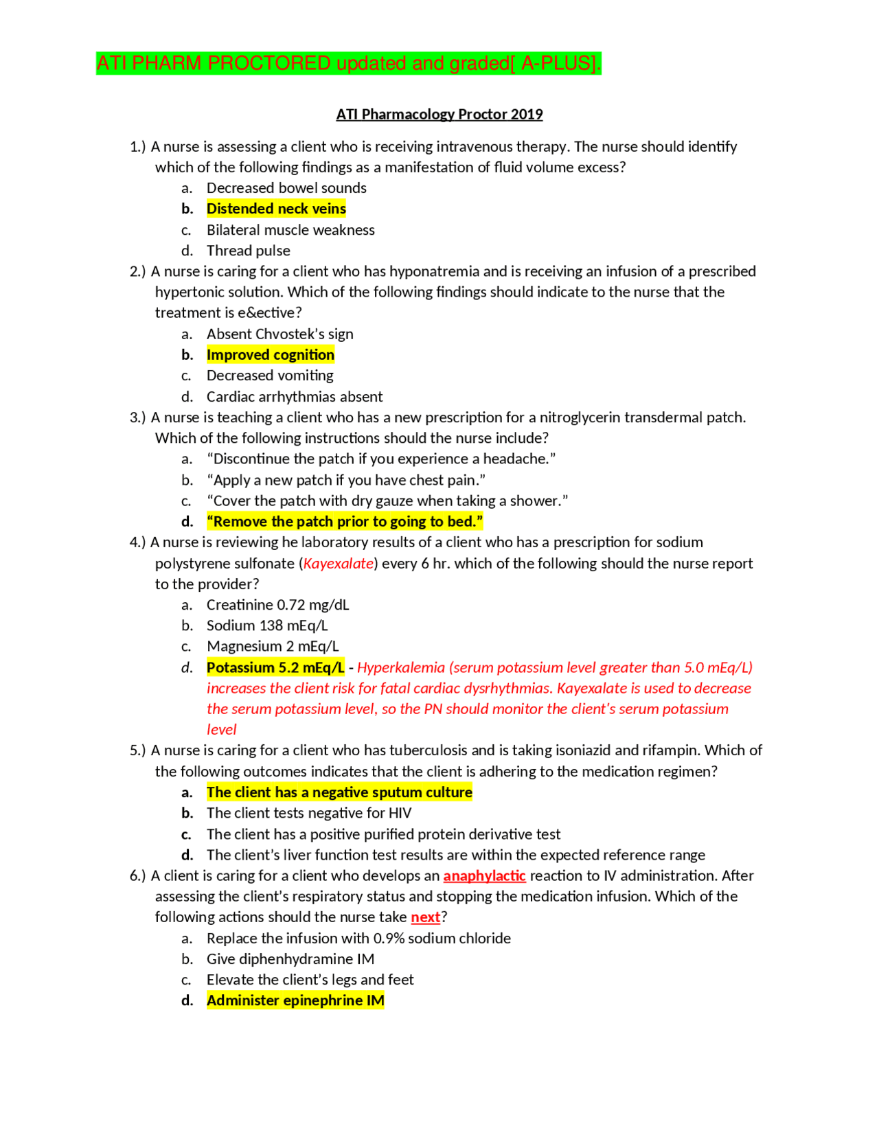 ATI PHARM PROCTORED updated and graded[ A-PLUS]. - Docsity