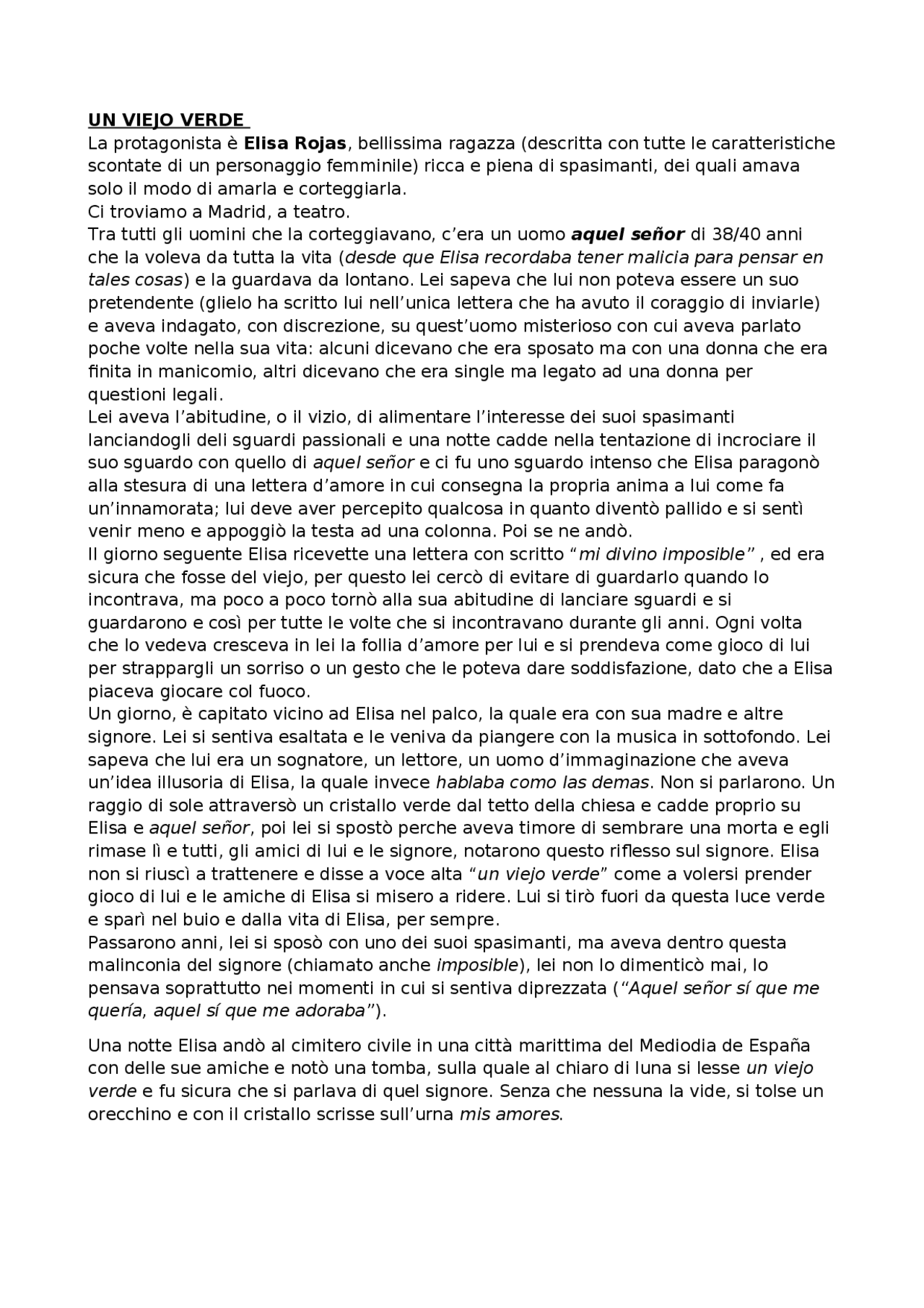 Riassunto Di Un Viejo Verde Di Clarin Docsity