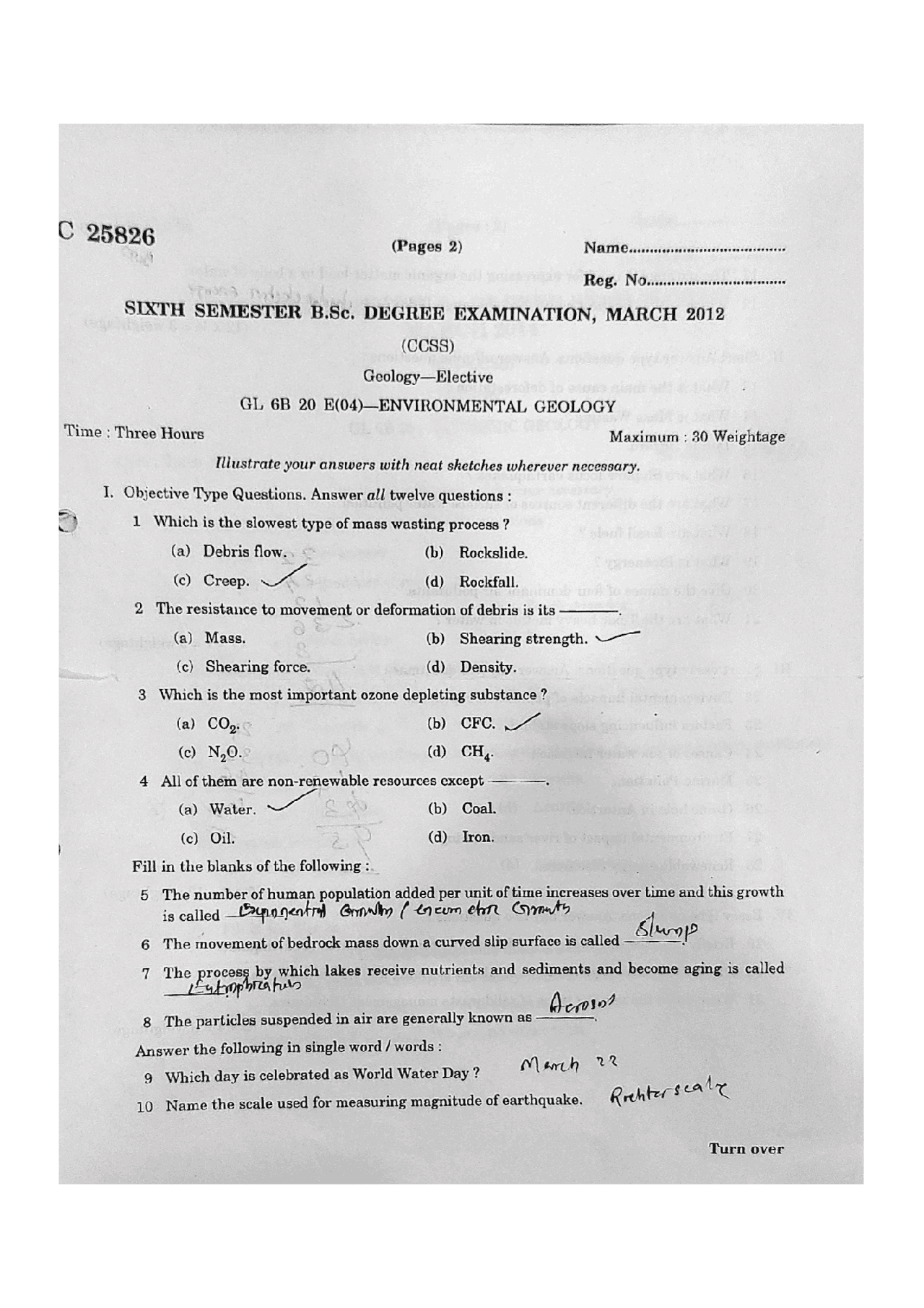 6th Sem Geology Previous Year Question Papers Docsity