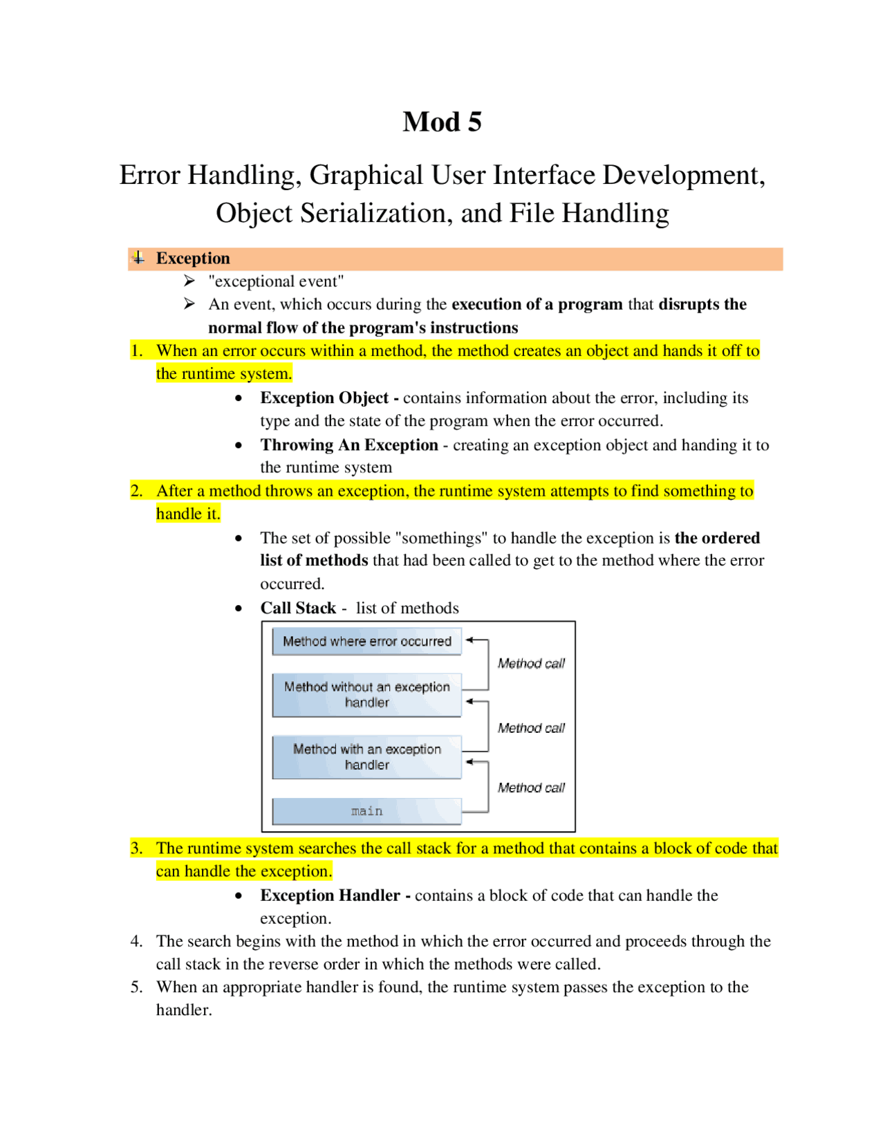 Oop Mod 5 Error Handling Graphical User Interface Development Object Serialization Docsity