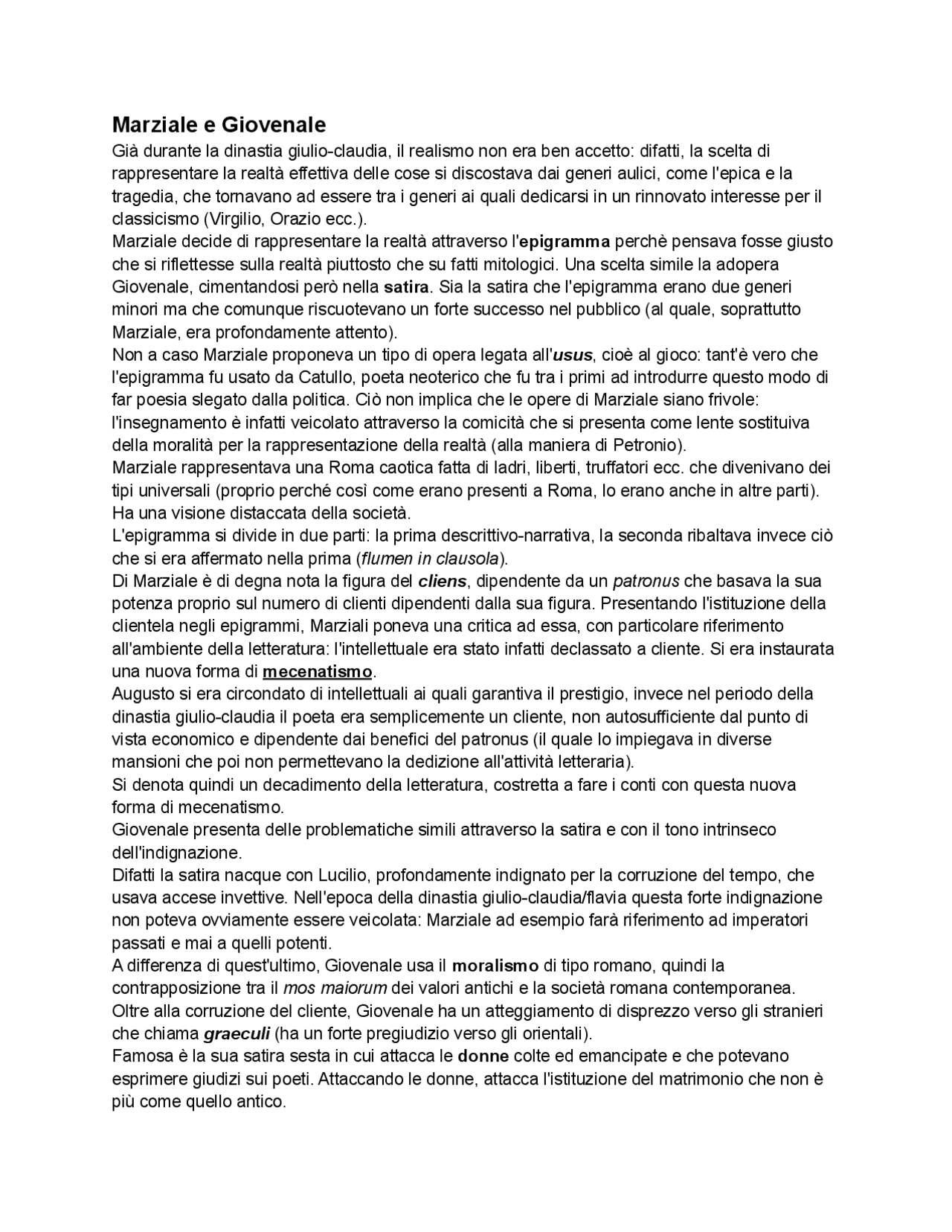 Marziale e Giovenale (vita, pensiero, confronto ed opere) | Temi di Latino | Docsity