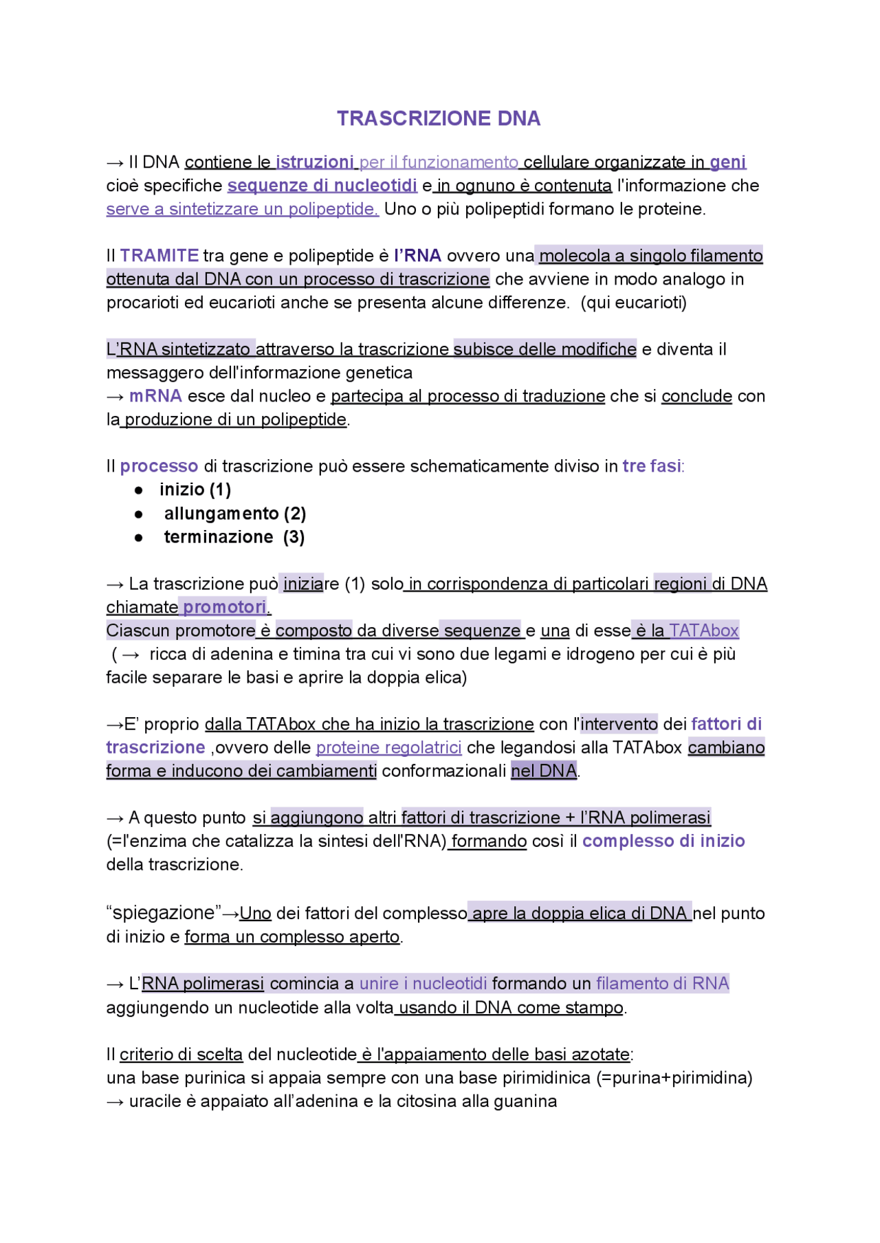 Trascrizione Del Dna Docsity
