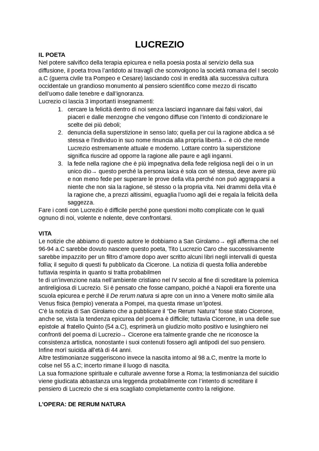 Lucrezio vita e opere - Docsity