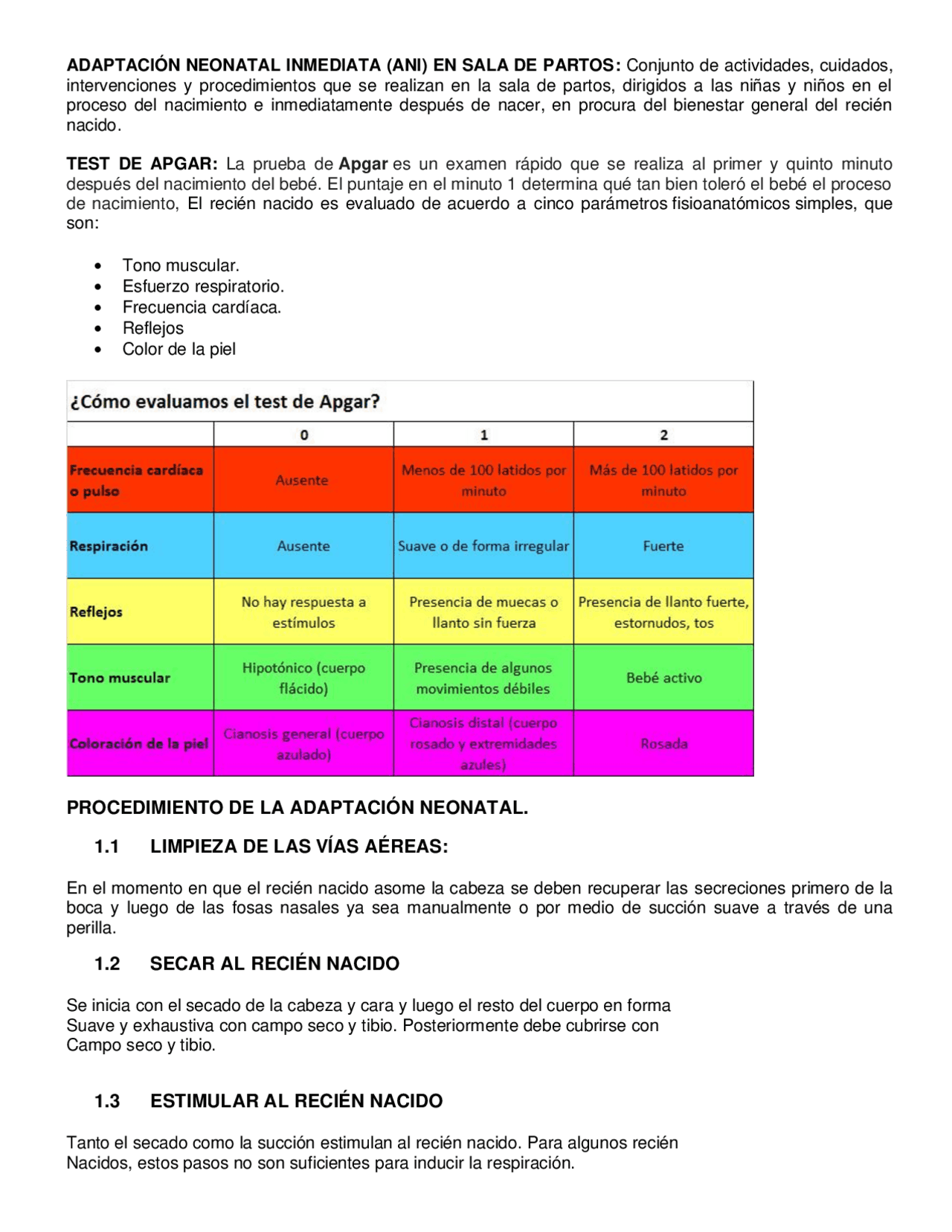 COMO SE LLEVA A CABO LA ADAPTACION NEONATAL INMEDIATA - Docsity