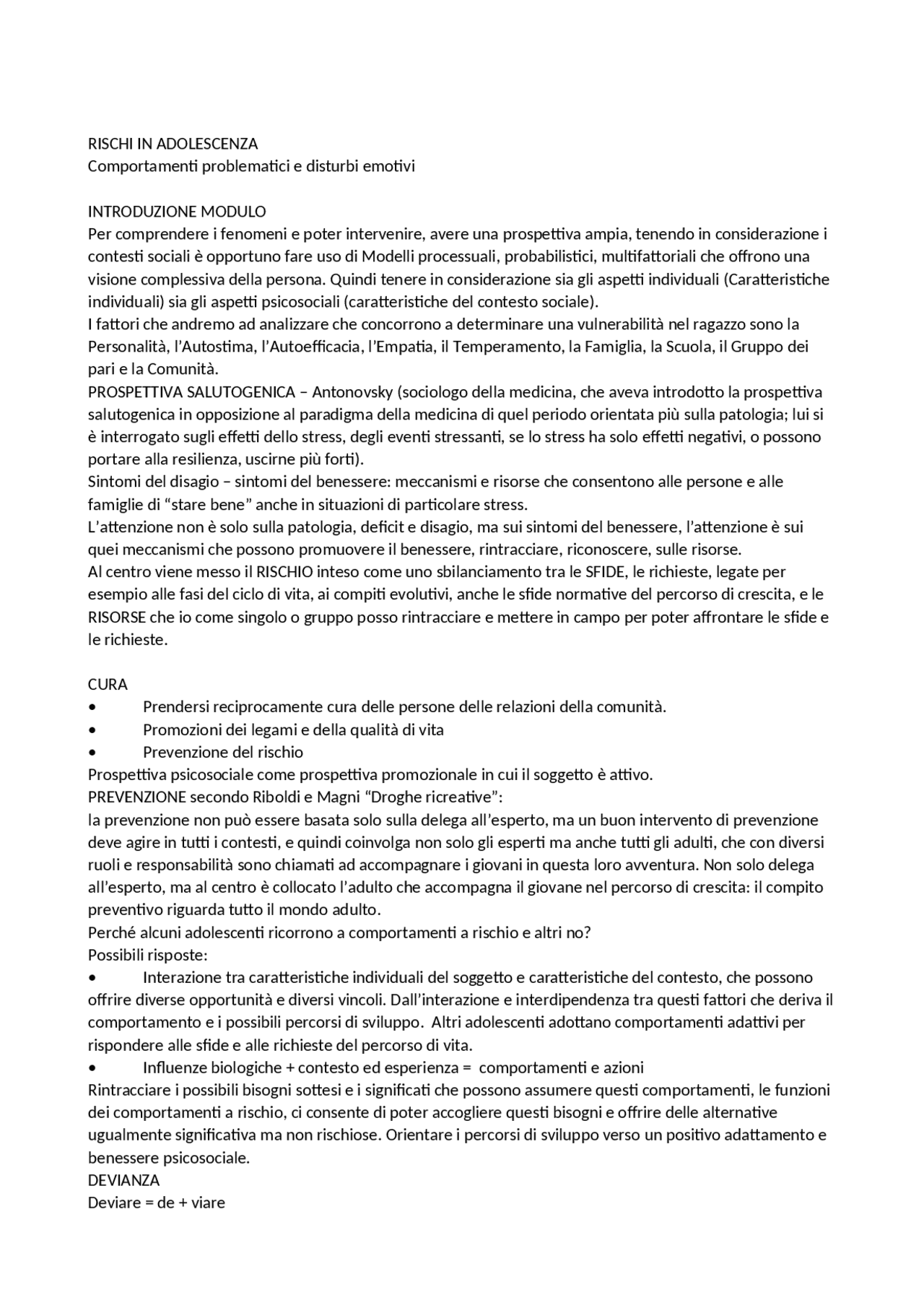 Sintesi Rischi In Adolescenza Docsity