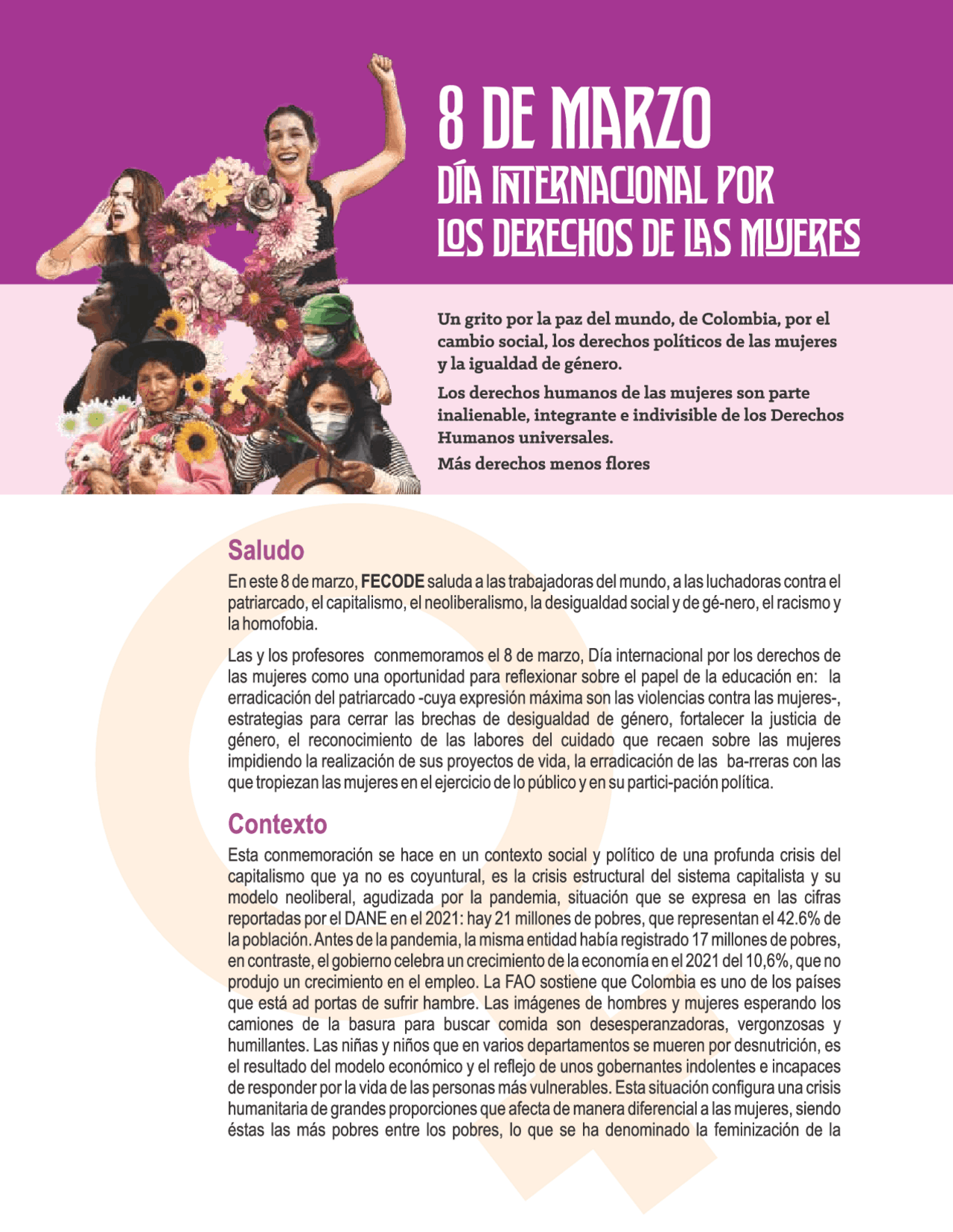 Dia de la mujer conmemoración - Docsity