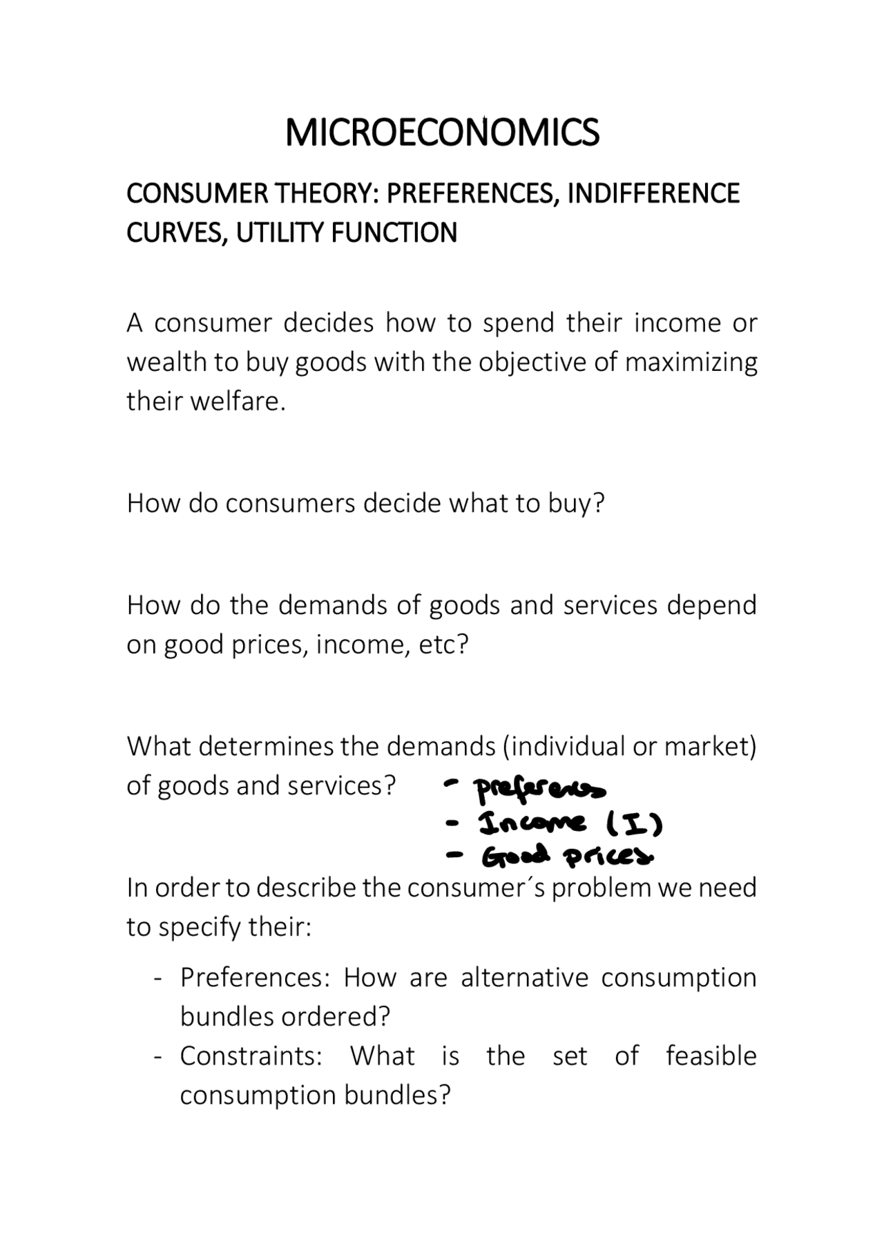 Consumer Theory: Preferences, Indifference Curves, and Utility Function ...
