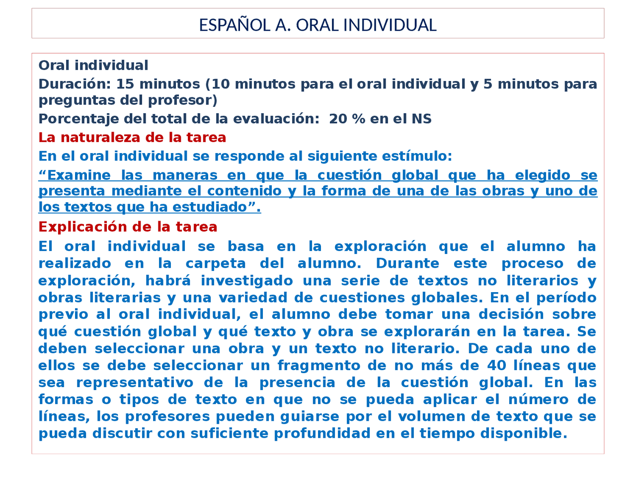 GUIA PARA EL ORAL INDIVIDUAL LENGUA A, IB, ESPAÑOL | Monografías ...