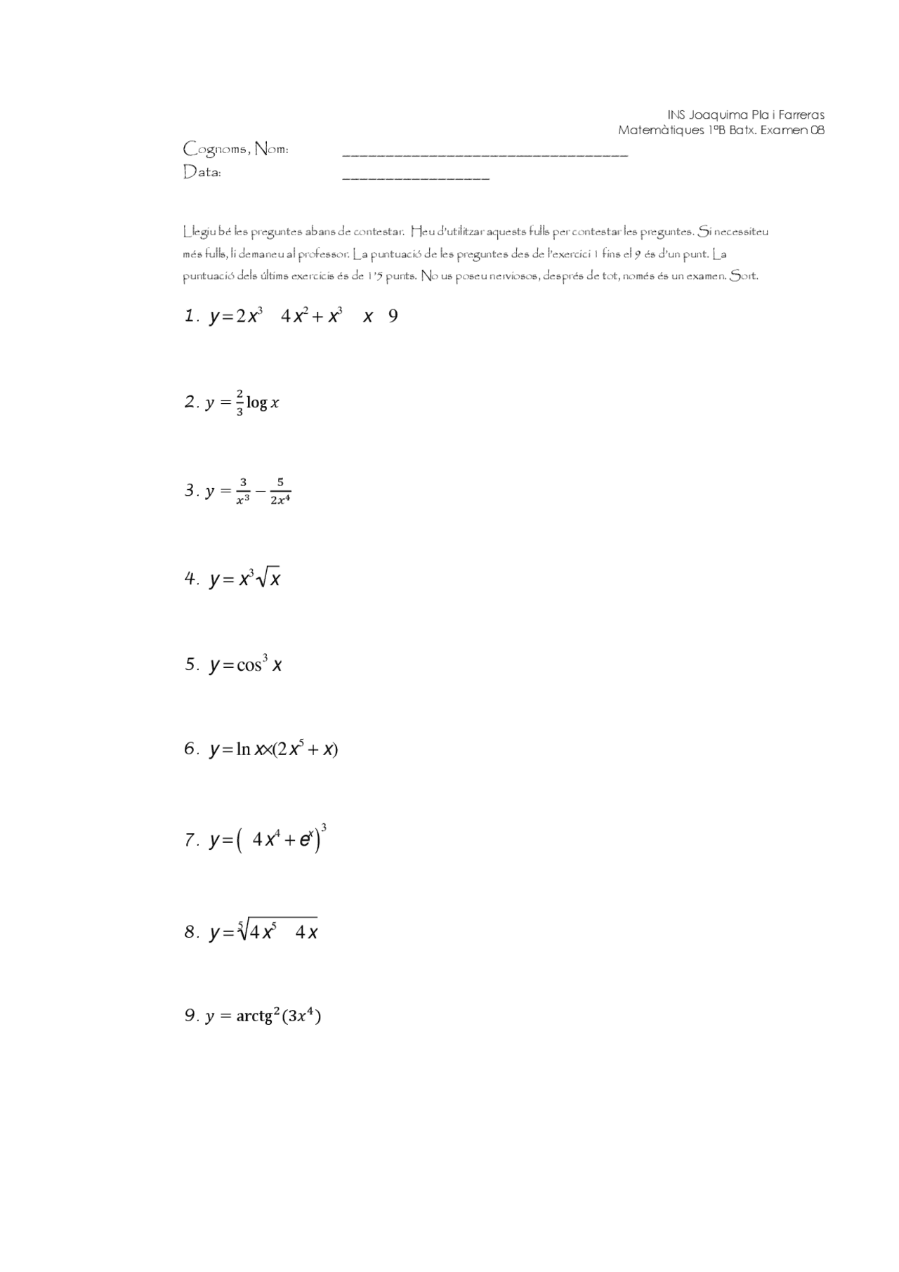 Ejercicios De Derivadas Docsity