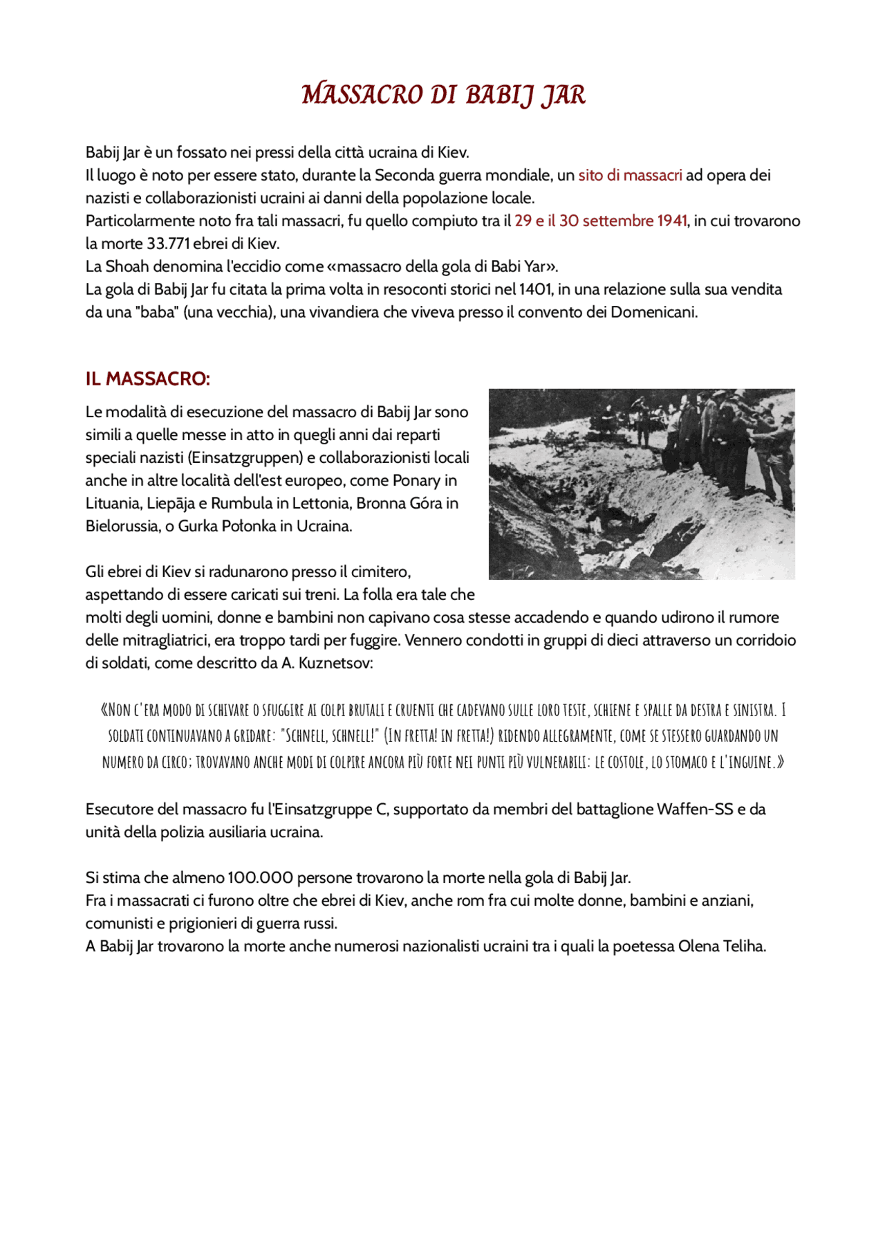 Massacro di babij jar - Docsity