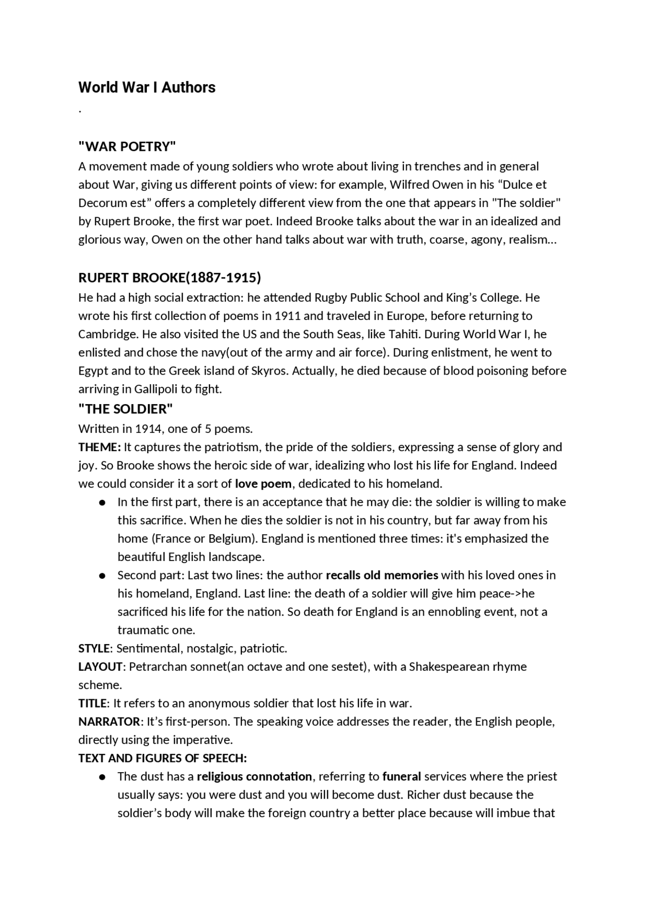 WAR POETS: Rupert Brooke, Wilfred Owen and Siegfried Sassoon - Docsity