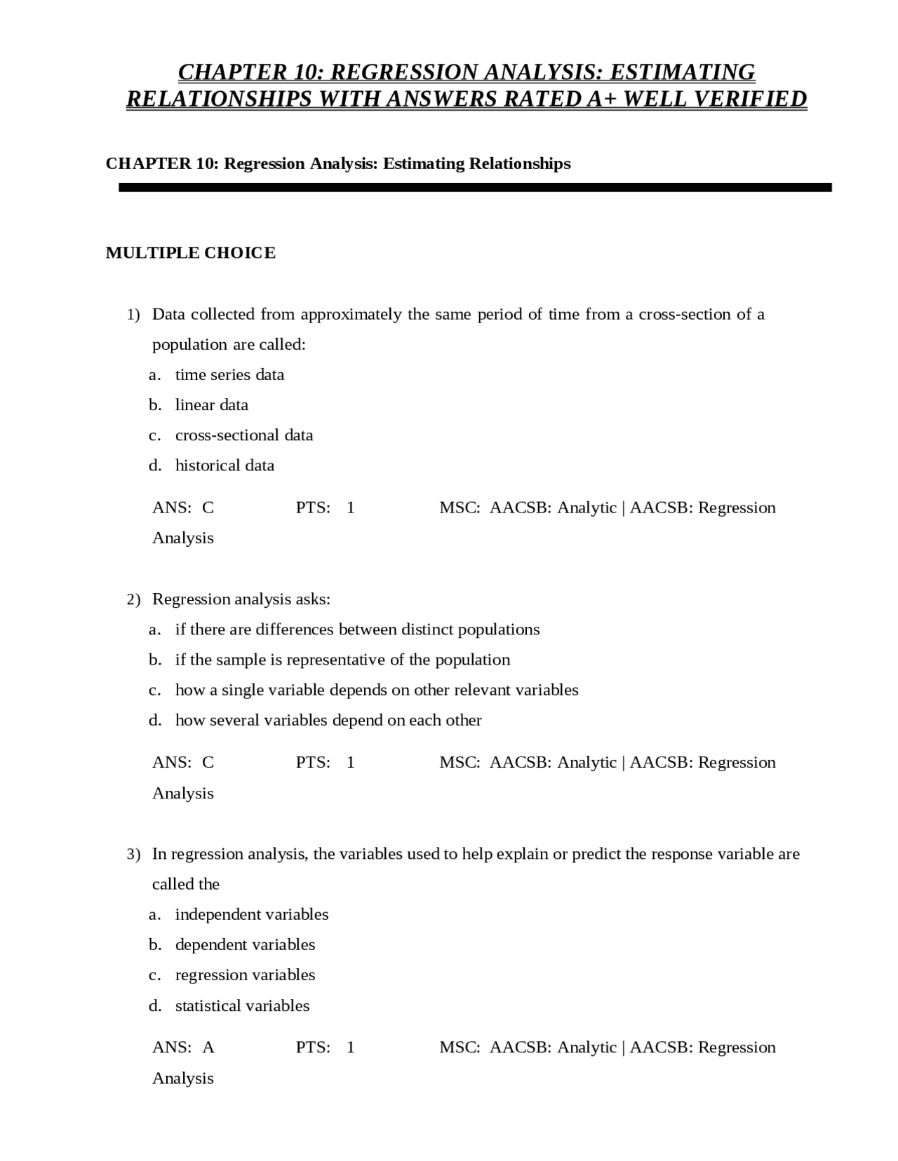 Regression Analysis Estimating Relationships Exams Nursing Docsity 