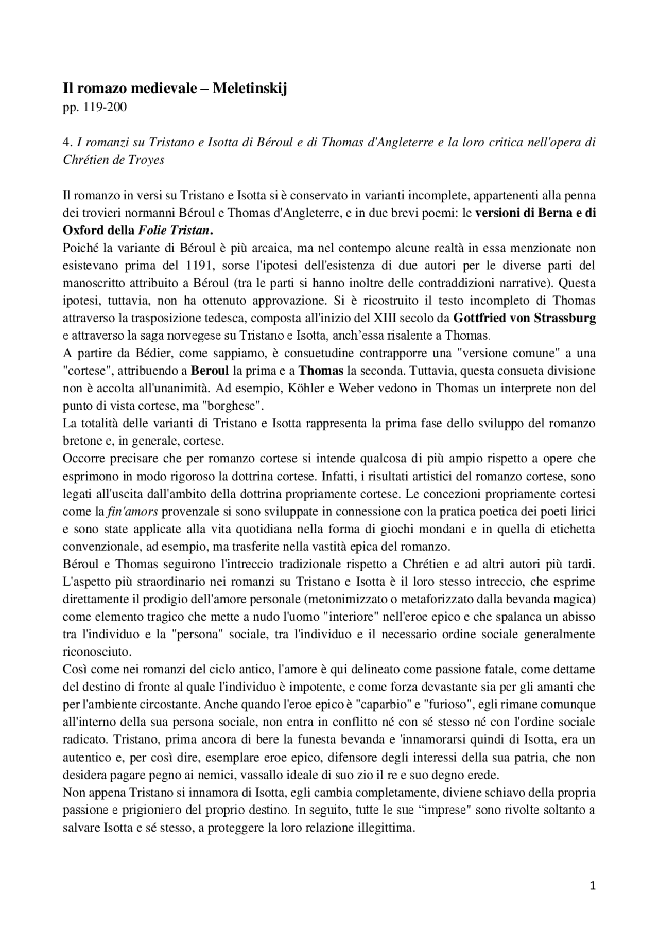 Tristano e Isotta: Un Confronto tra Béroul, Thomas e Chrétien - Prof ...