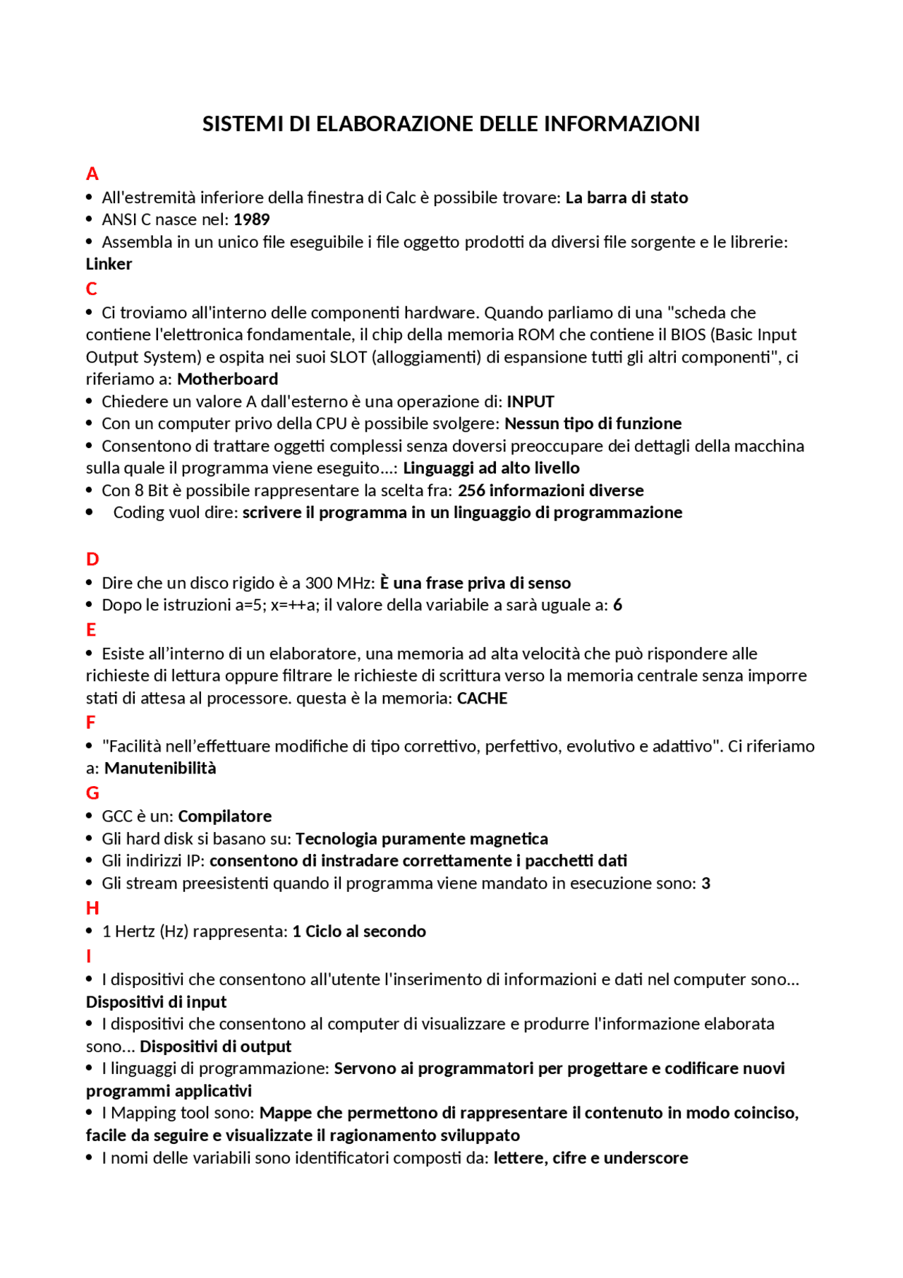 Domande Esame Sistemi Di Elaborazione Dellinformazione Pt2 Docsity
