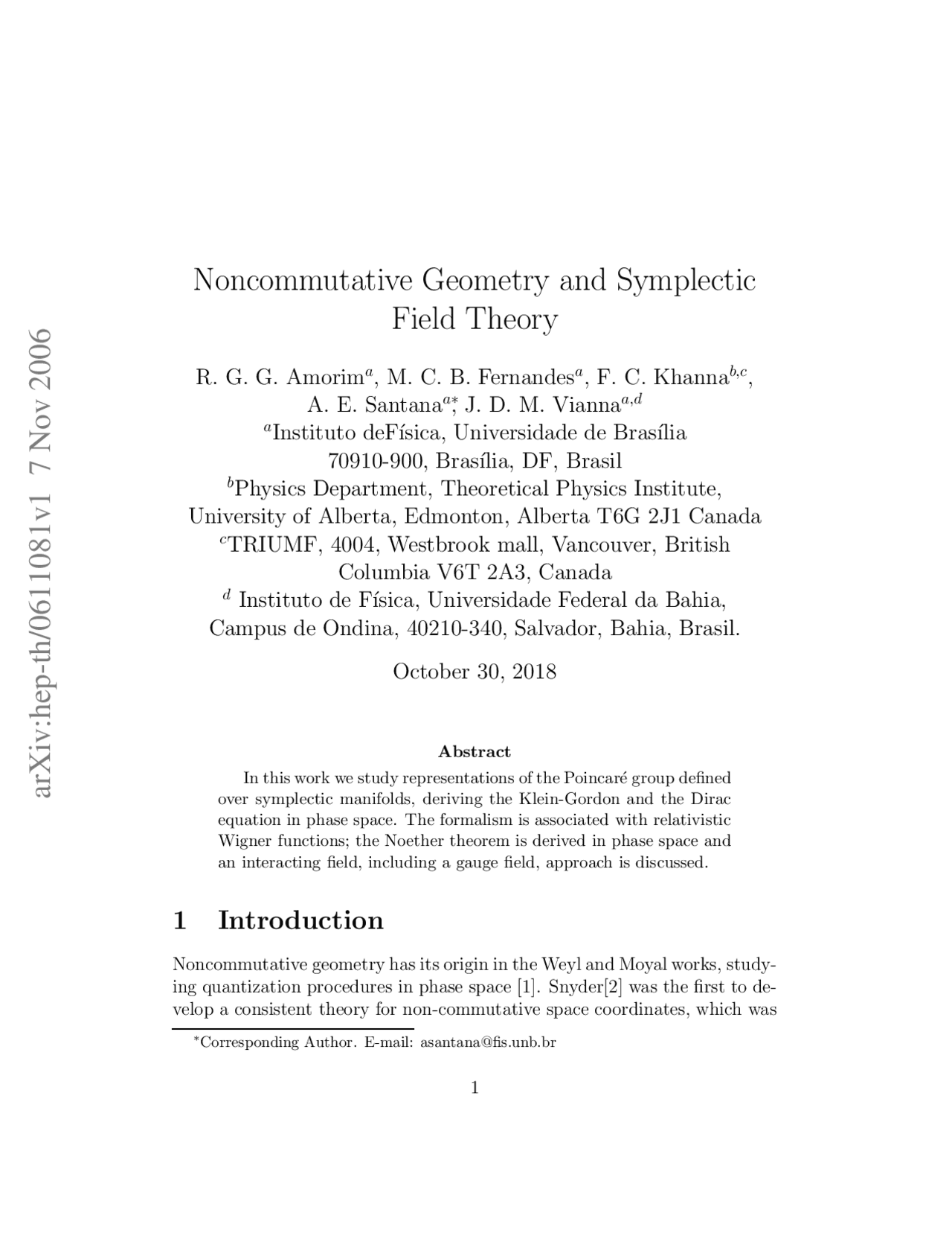 Noncommutative Geometry and Symplectic Field Theory - Docsity