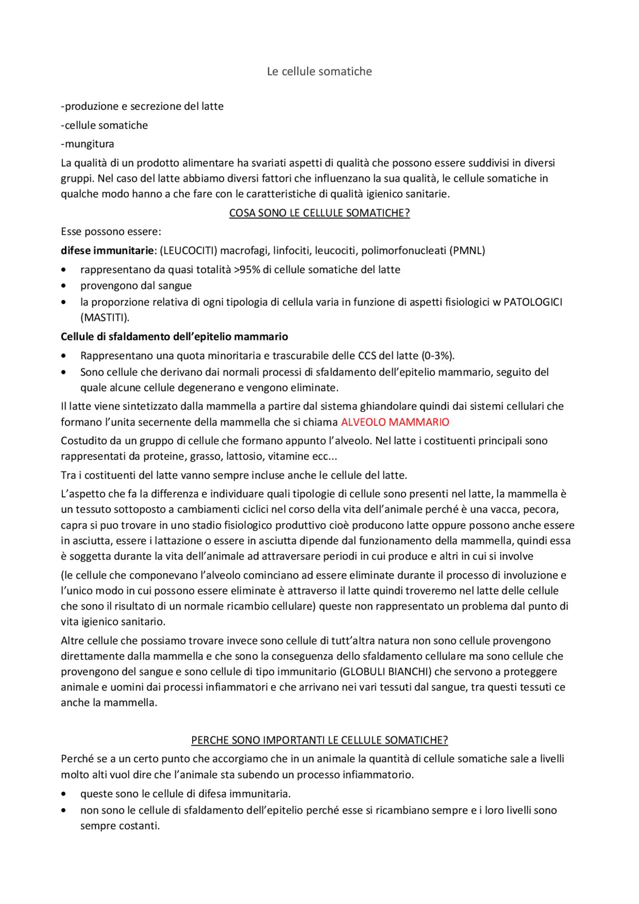 Le cellule somatiche | Appunti di Zootecnica | Docsity