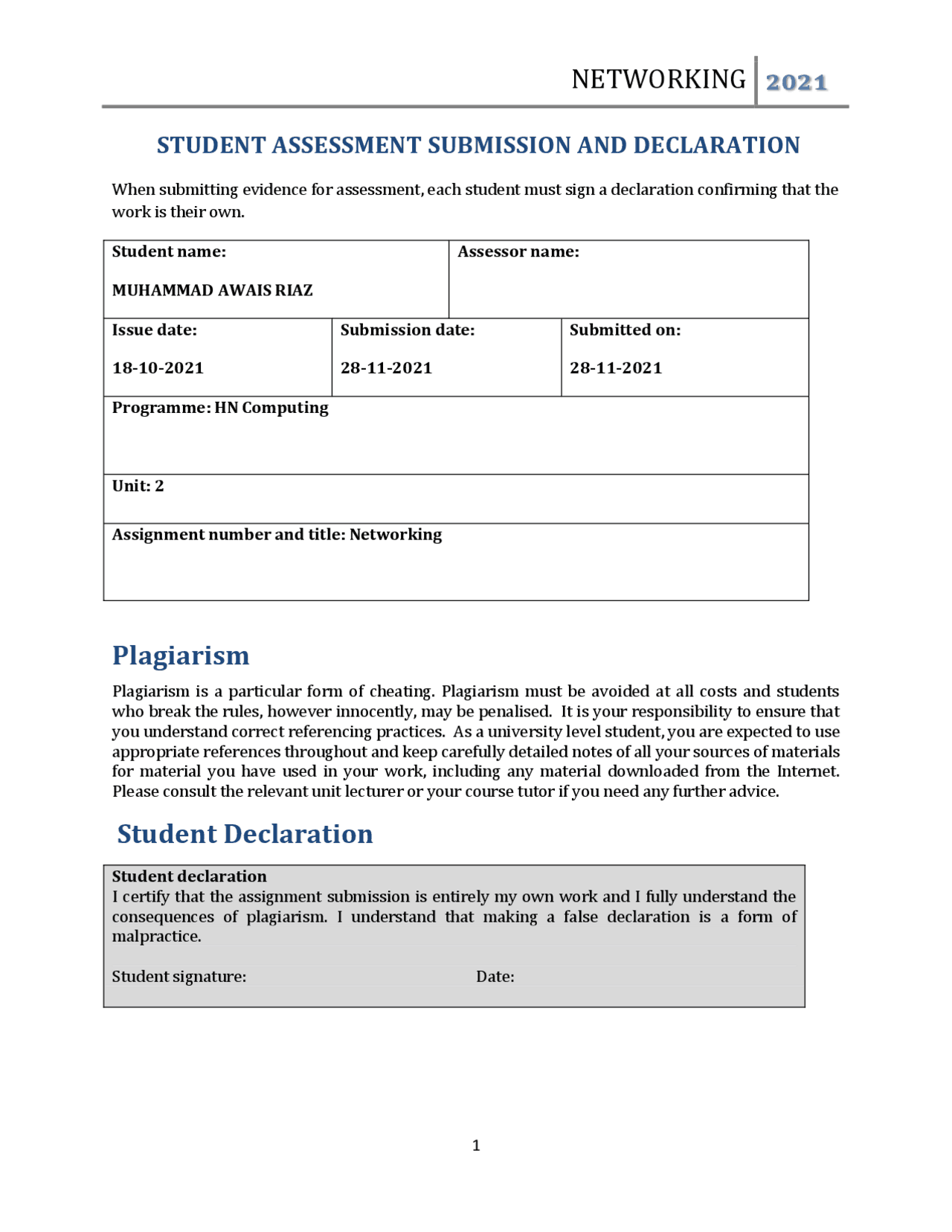 This Is Assignment Brief Of Networking Assignment Docsity