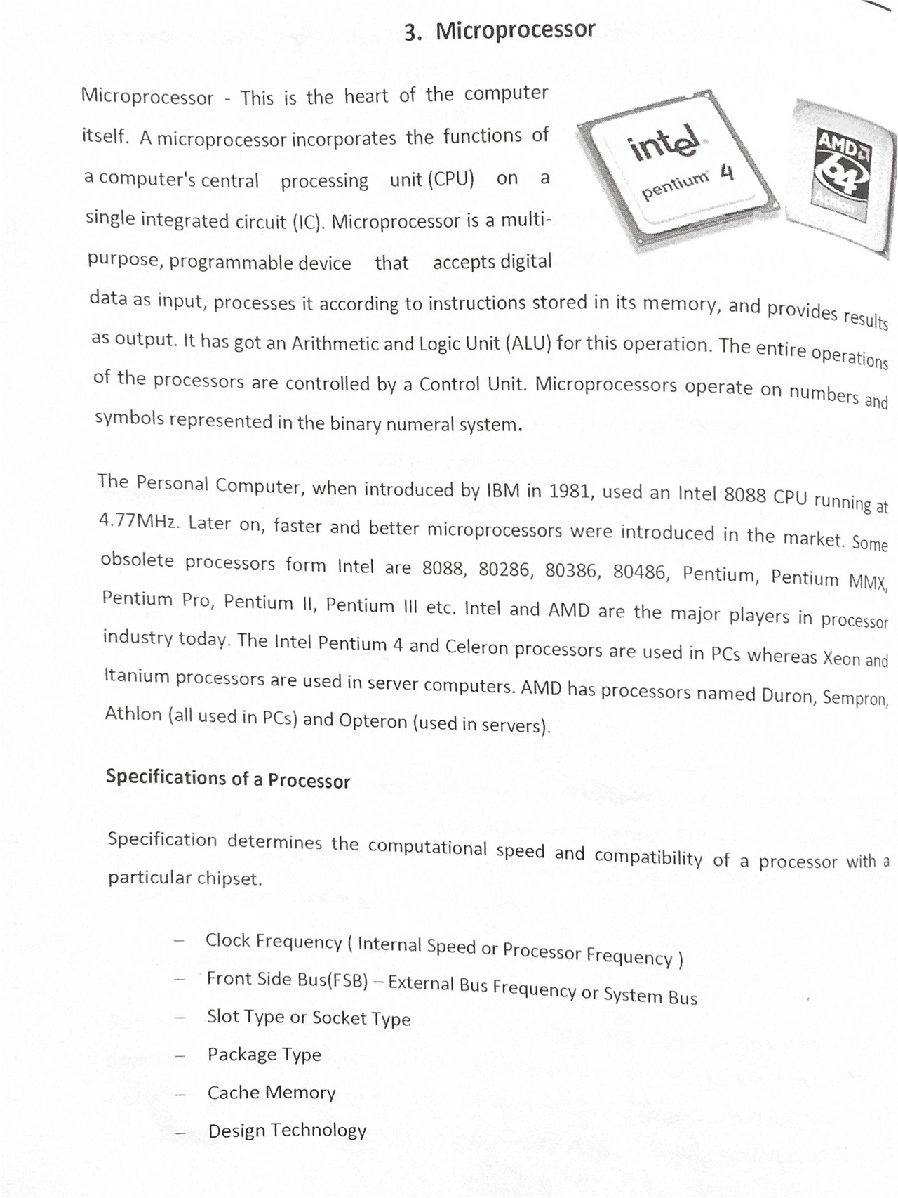 Micro Processor Uses On Computer And Processor Technologies Used On