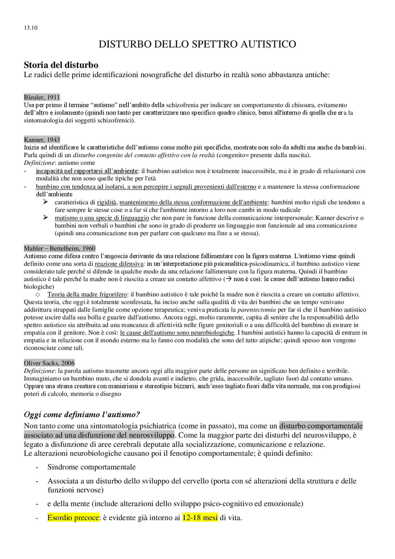 Dispense E Appunti Sullautismo Prof Vigevano Lumsa Docsity