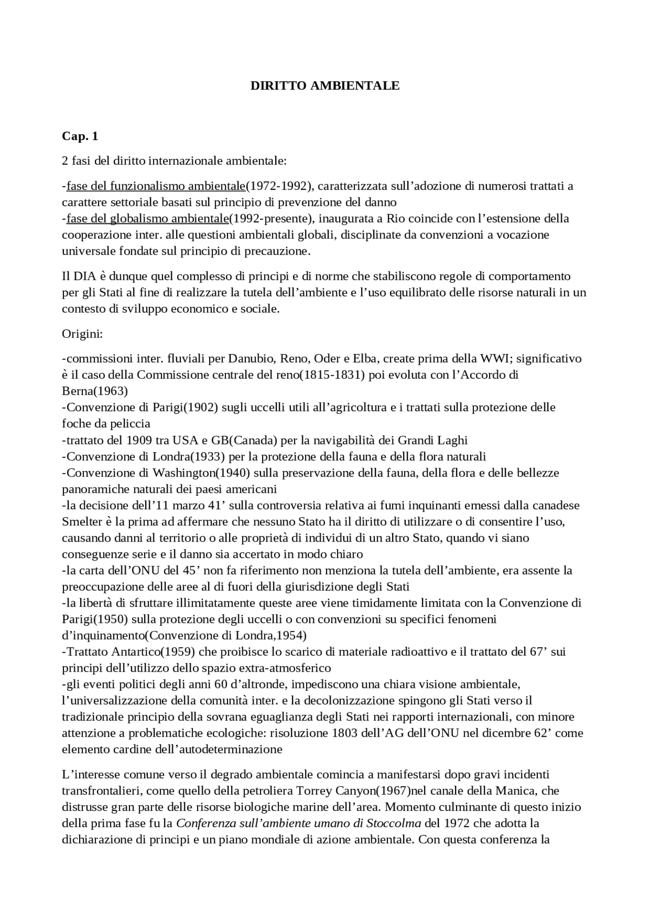 Diritto ambientale(riassunto prima e seconda parte) - Docsity