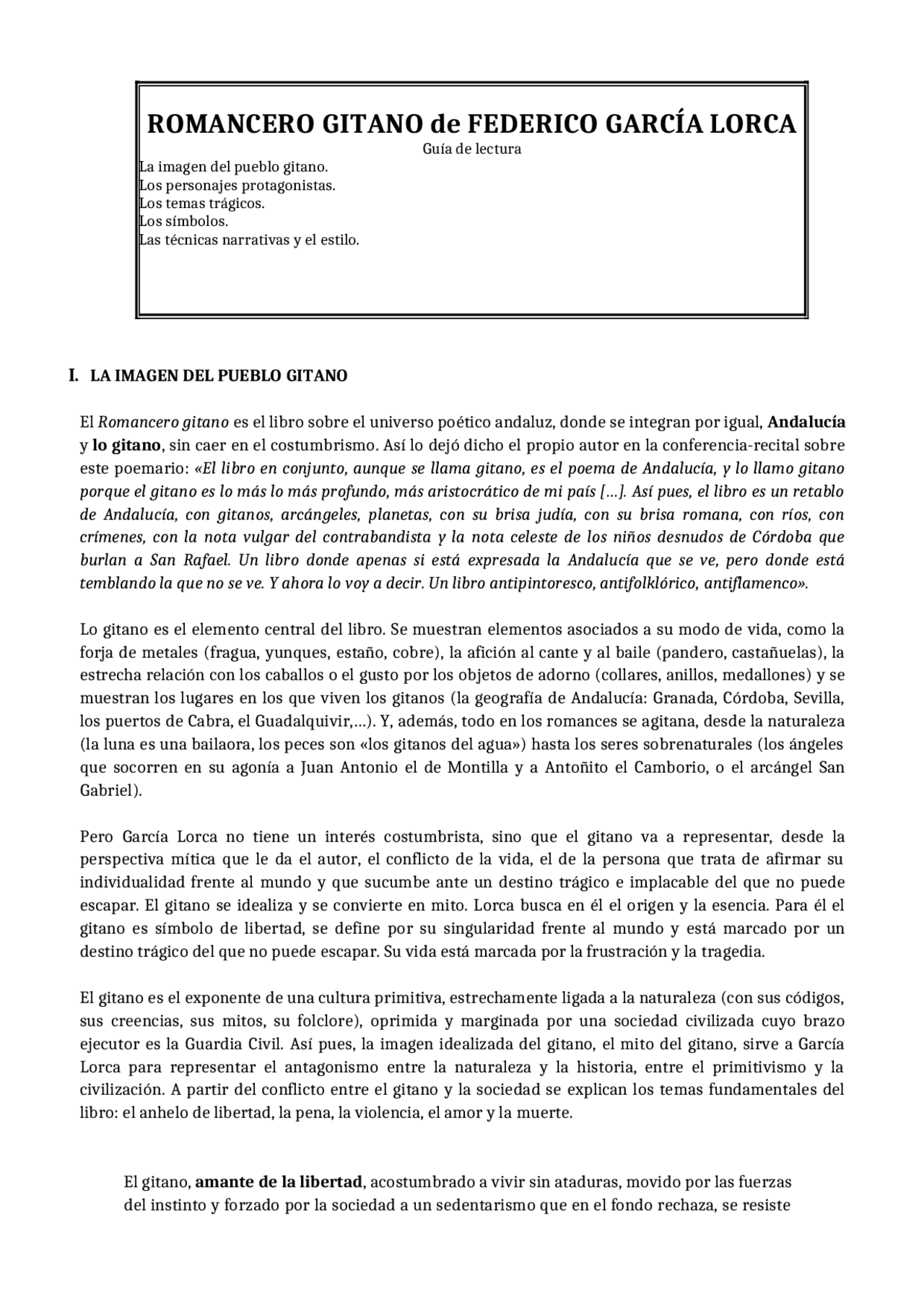 "Romancero Gitano" de Federico García Lorca - Docsity