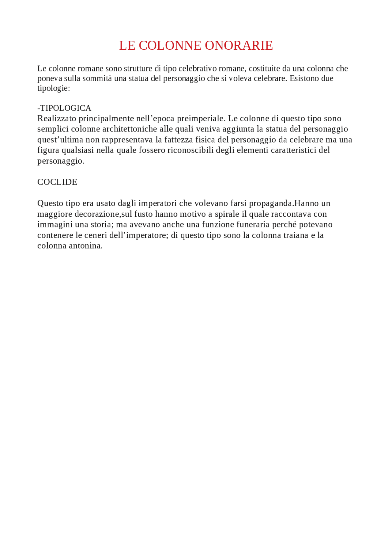 COLONNE ONORARIE E COLONNA TRAIANA - Docsity