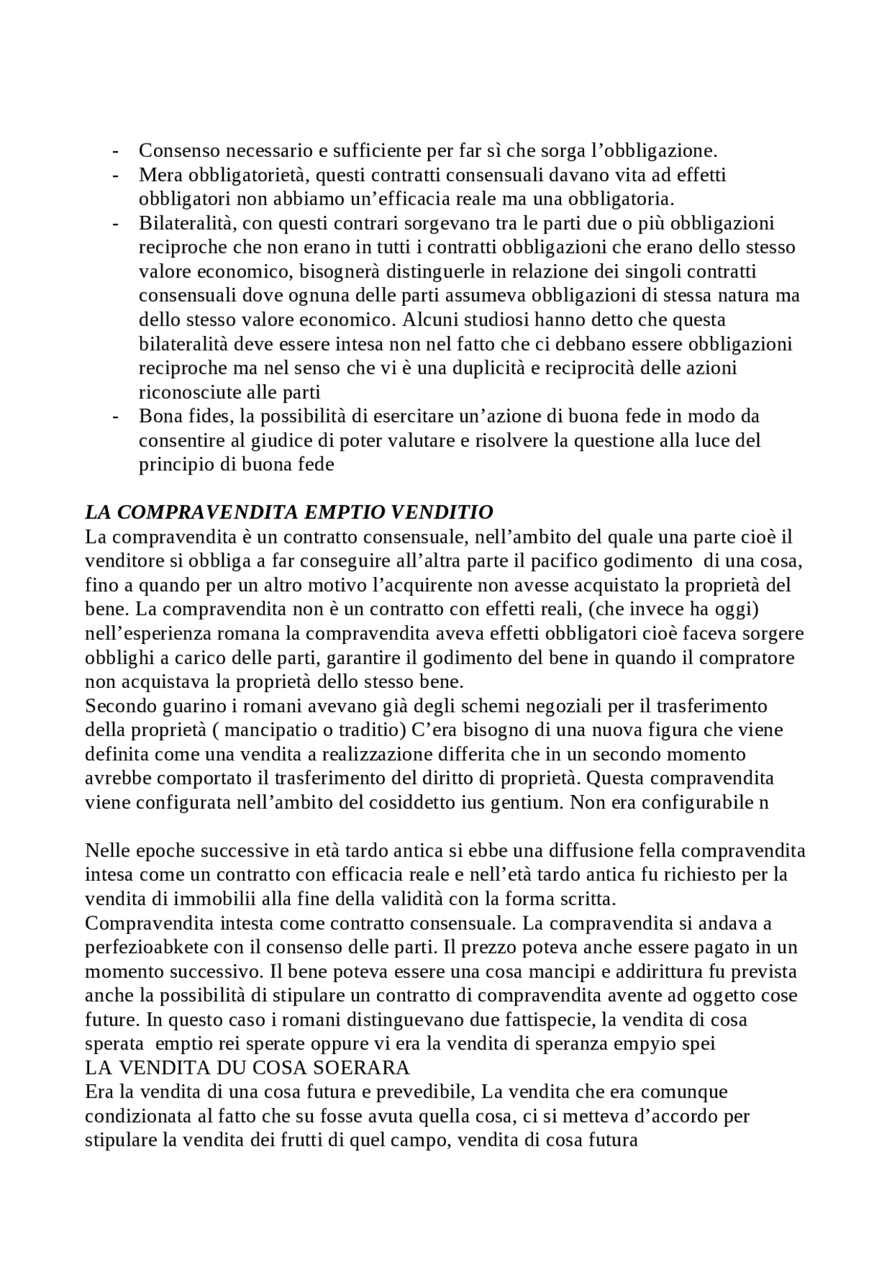 LA COMPRAVENDITA EMPTIO VENDITIO - Docsity