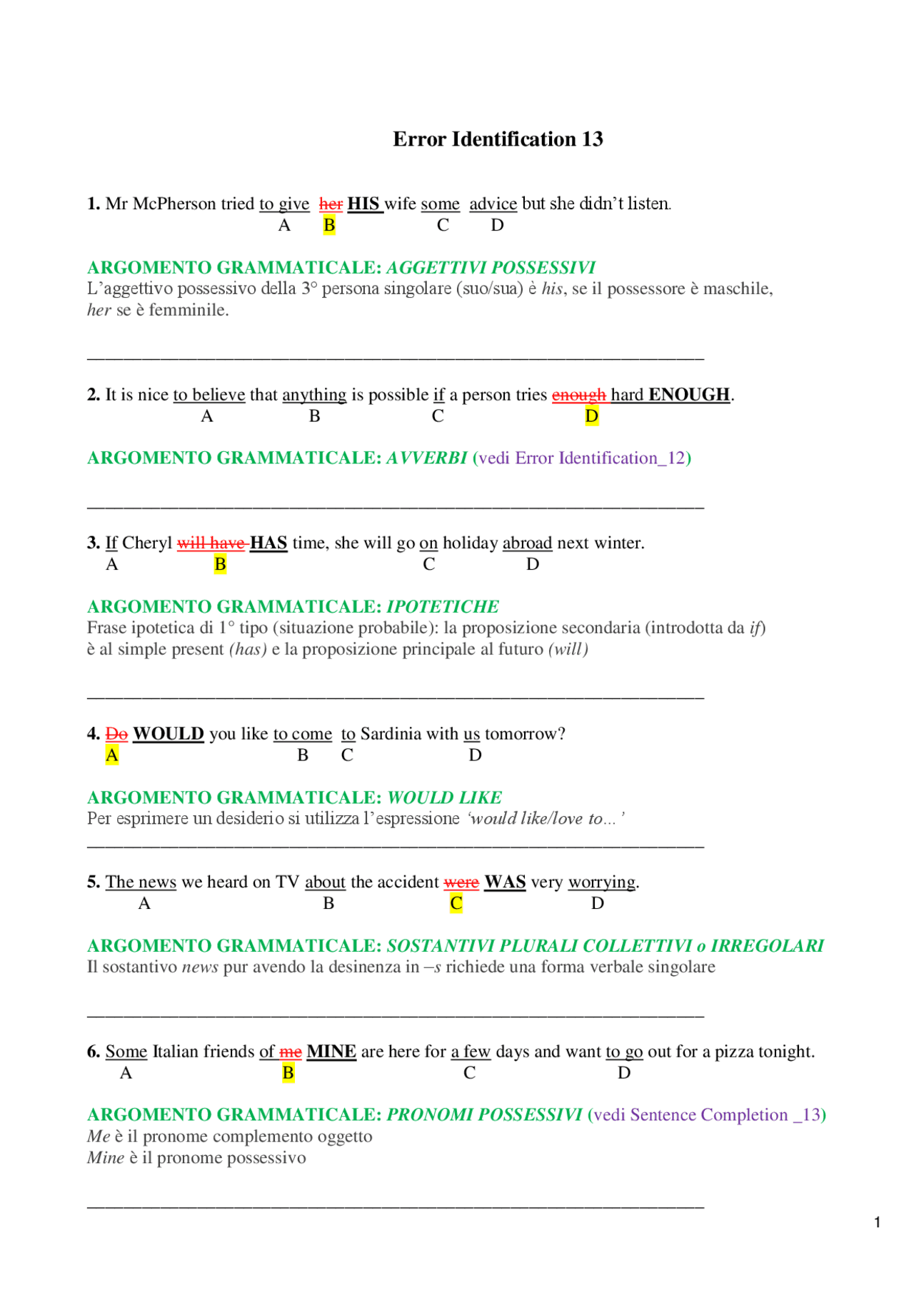 Esercizi Di Lingua Inglese B1 Docsity